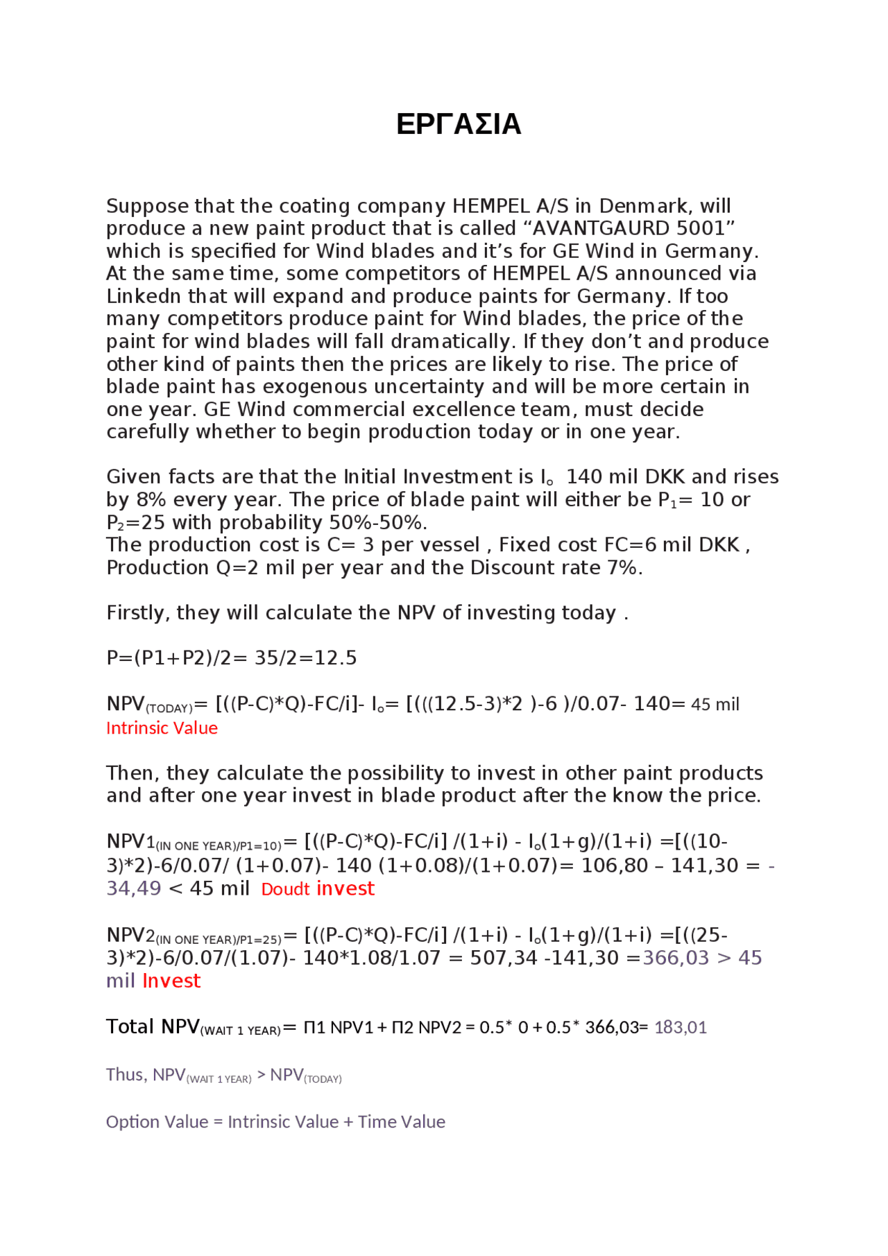 Exercise about NPV of a Company | Exercises Financial Market | Docsity