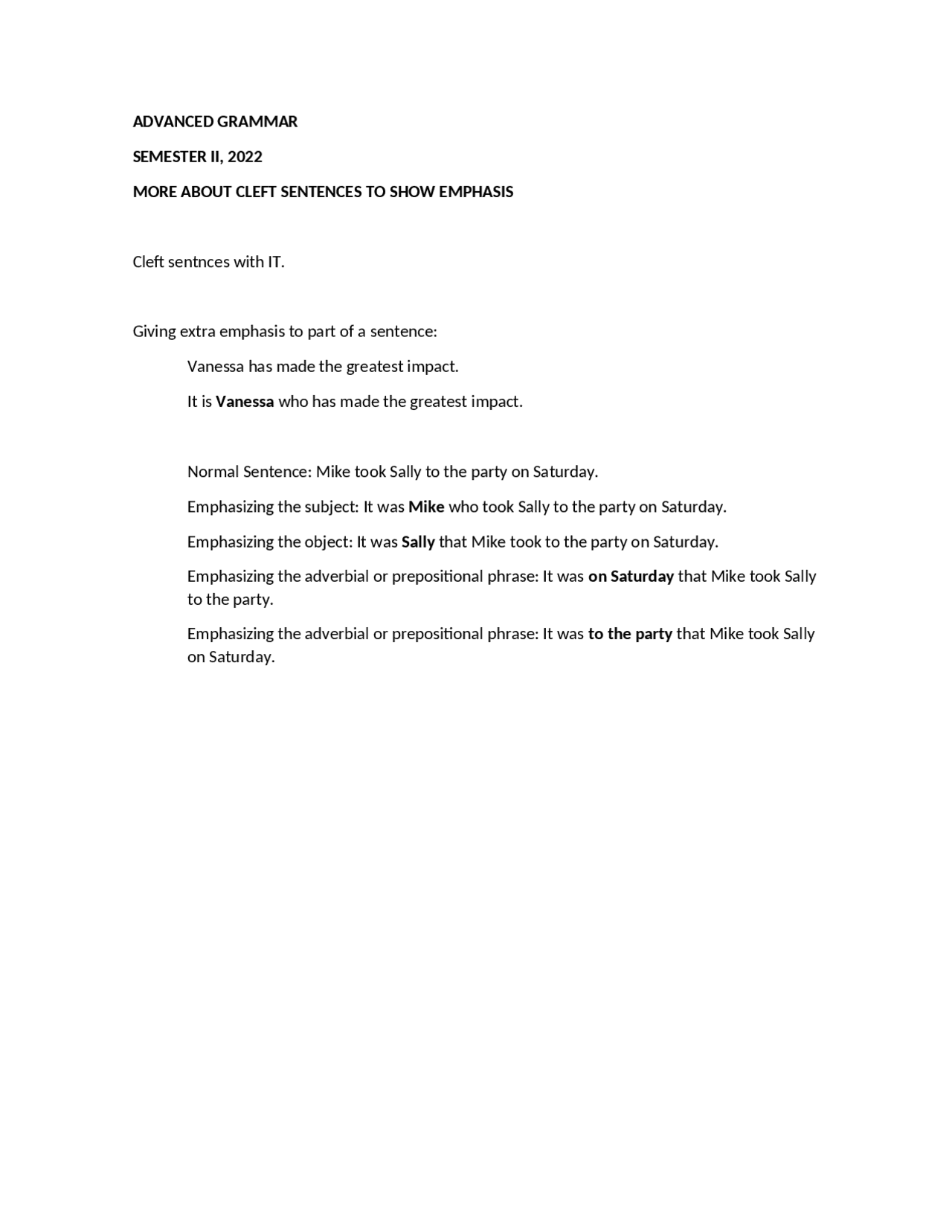 Cleft sentnces with IT (Advance Grammar) | Apuntes de Idioma Inglés ...