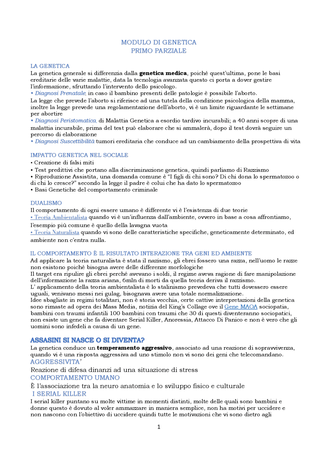 Modulo Di Genetica Primo Parziale Appunti Di Genetica Docsity