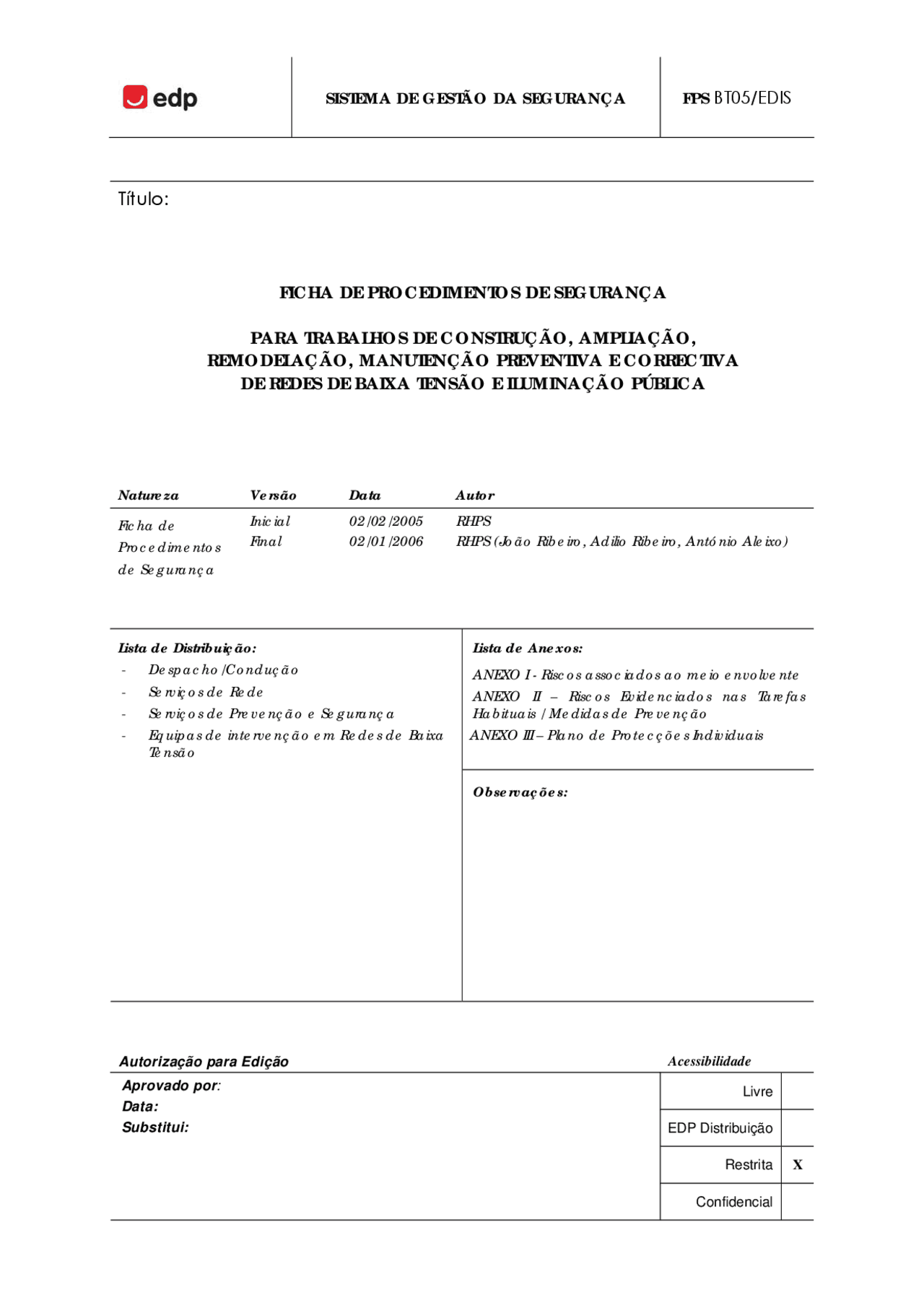 Ficha De Procedimentos De Segurança Esquemas Construção Docsity