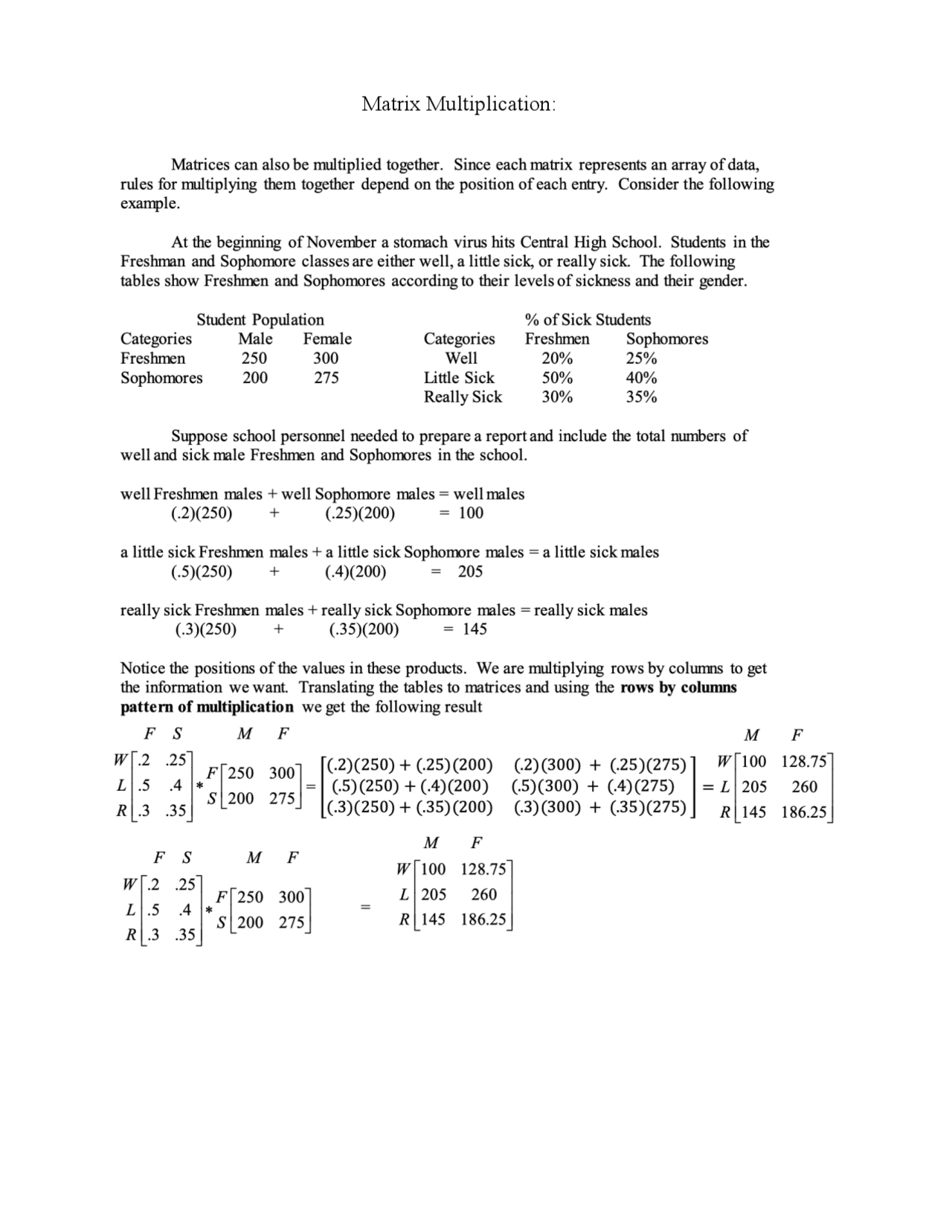 matrix intro multiplication | Exercises Mathematics | Docsity