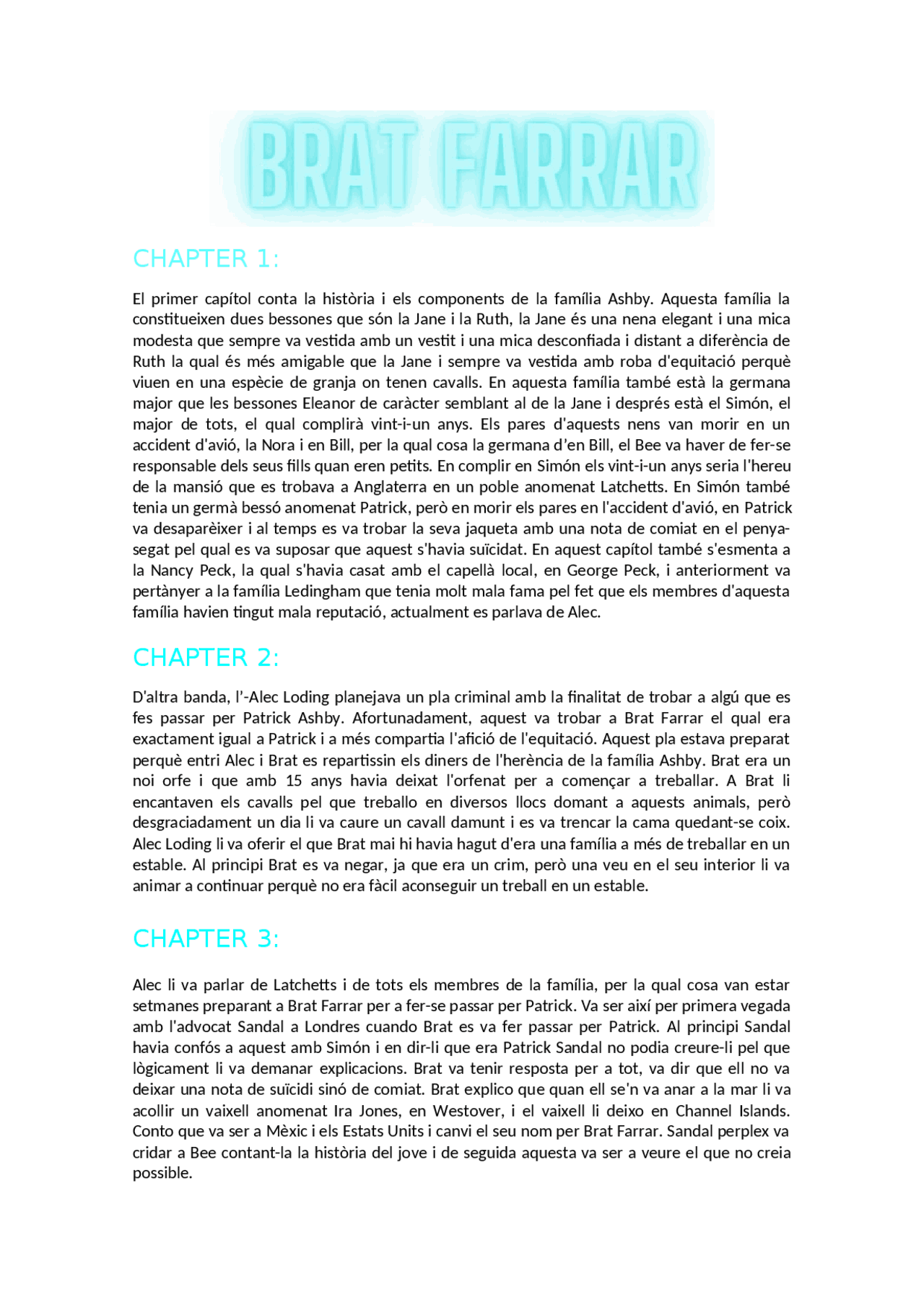Resumen Del Libro Brat Farrar Resúmenes De Inglés Docsity