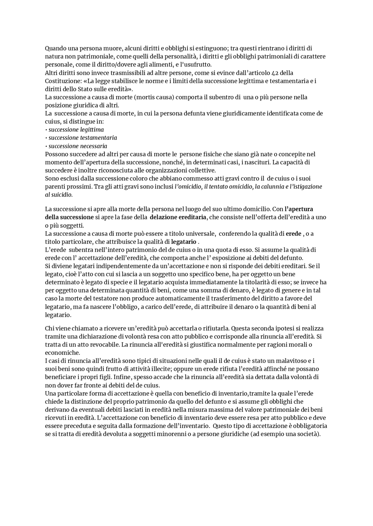 Successione A Causa Di Morte Appunti Di Diritto Docsity
