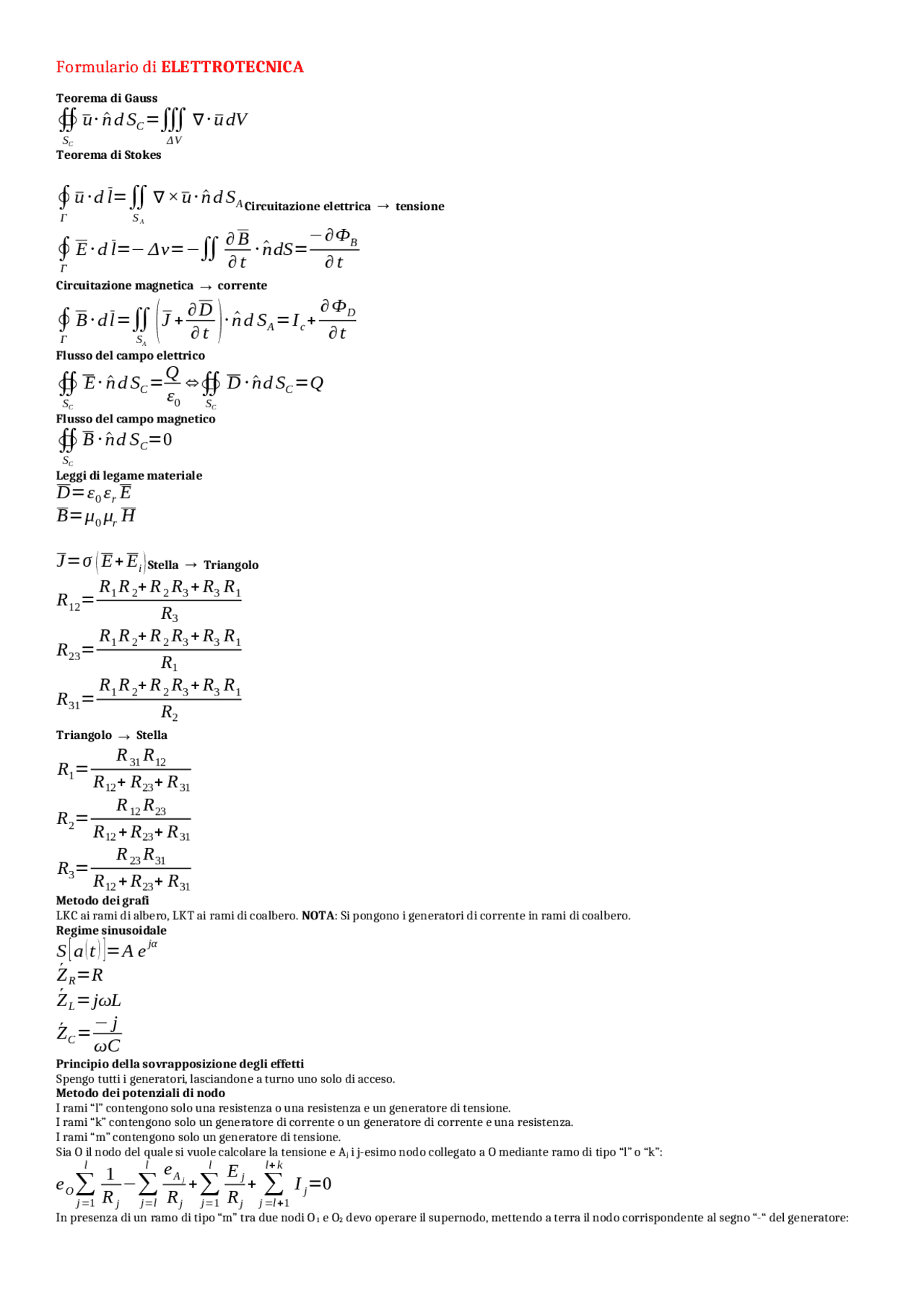 Formulario di elettrotecnica per l'esame | Formulari di Elettrotecnica ...