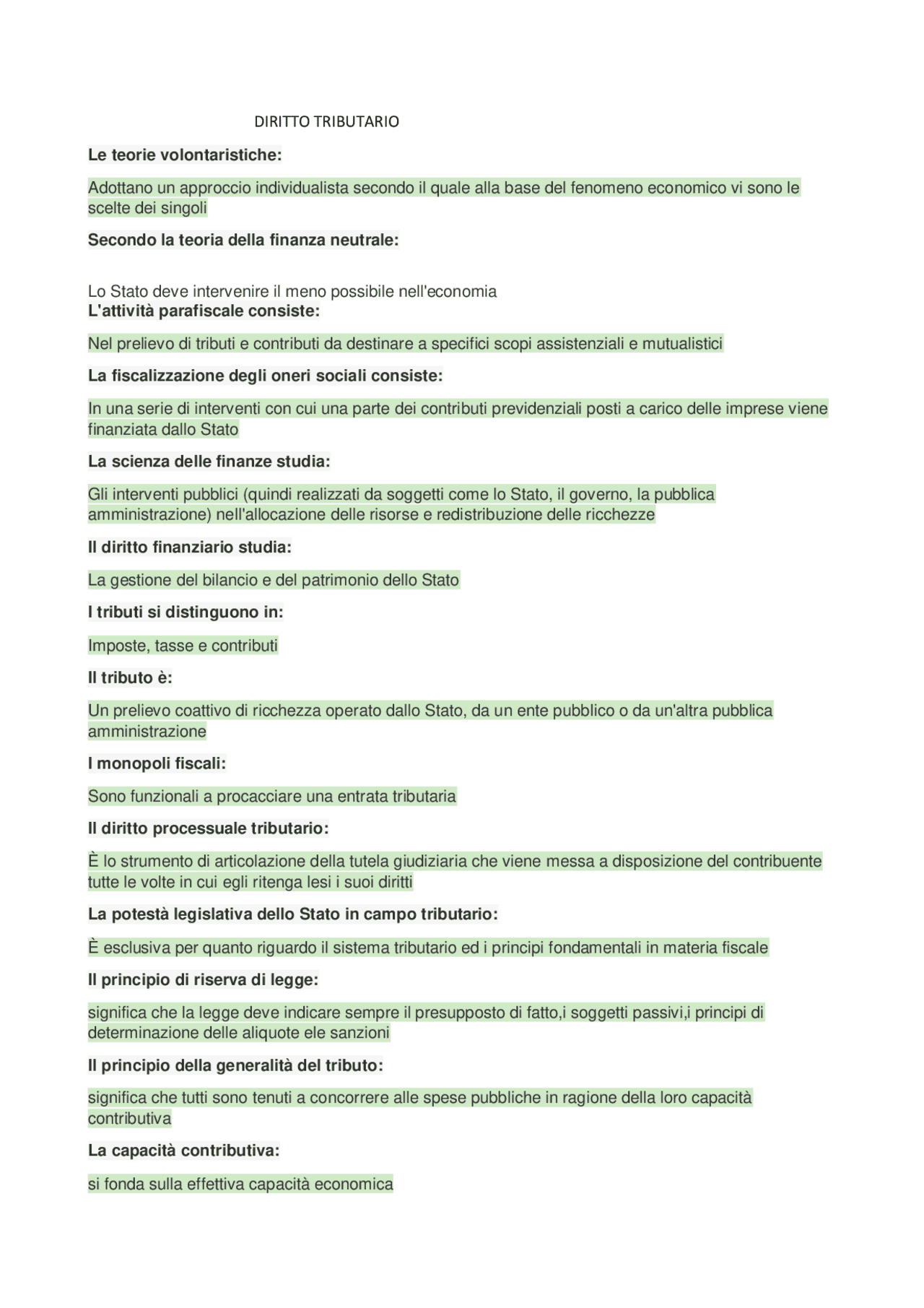 Paniere prova esame diritto tributario | Prove d'esame di Diritto Tributario | Docsity