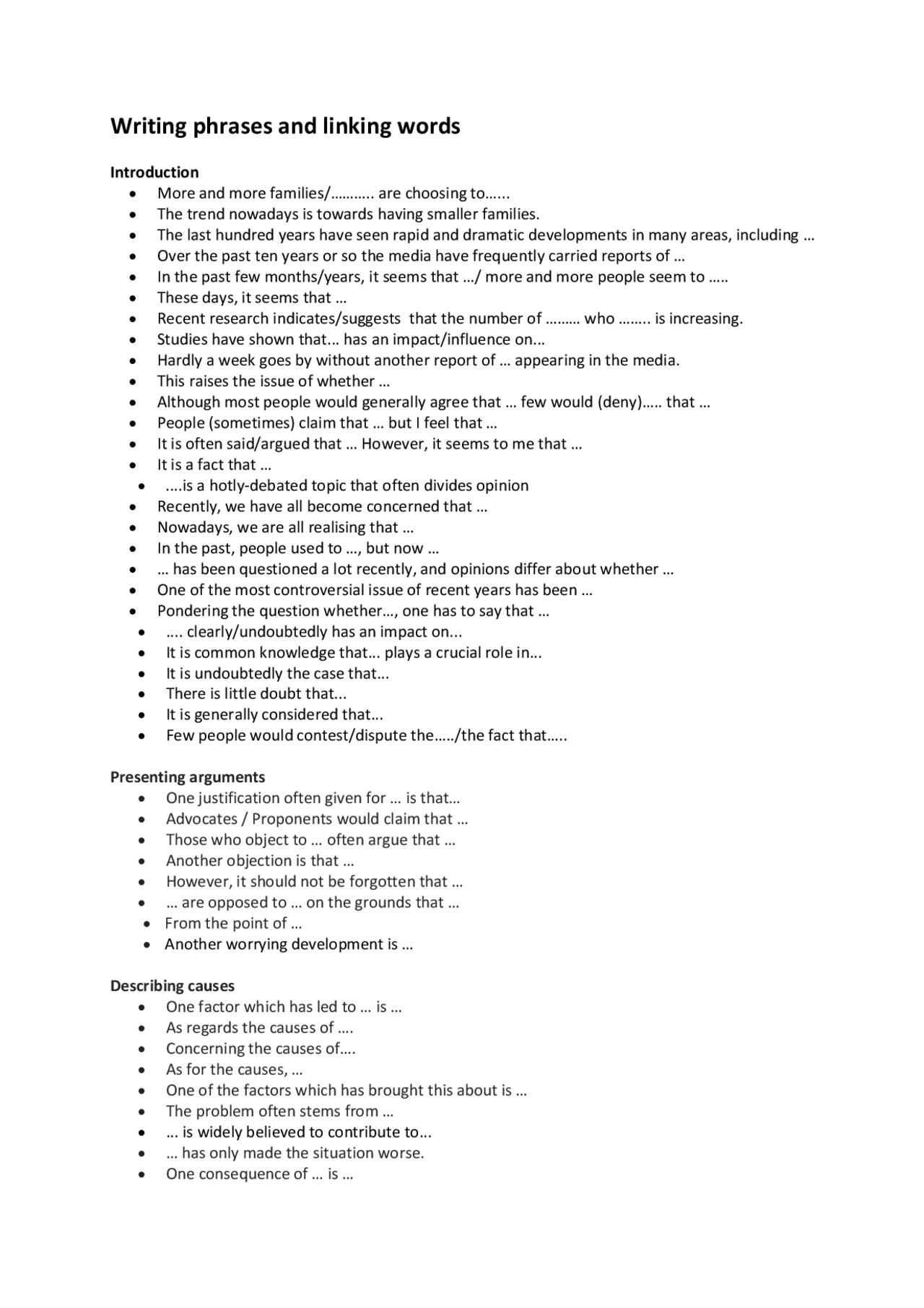 Writing Phrases And Linking Words Übungen Englisch Docsity