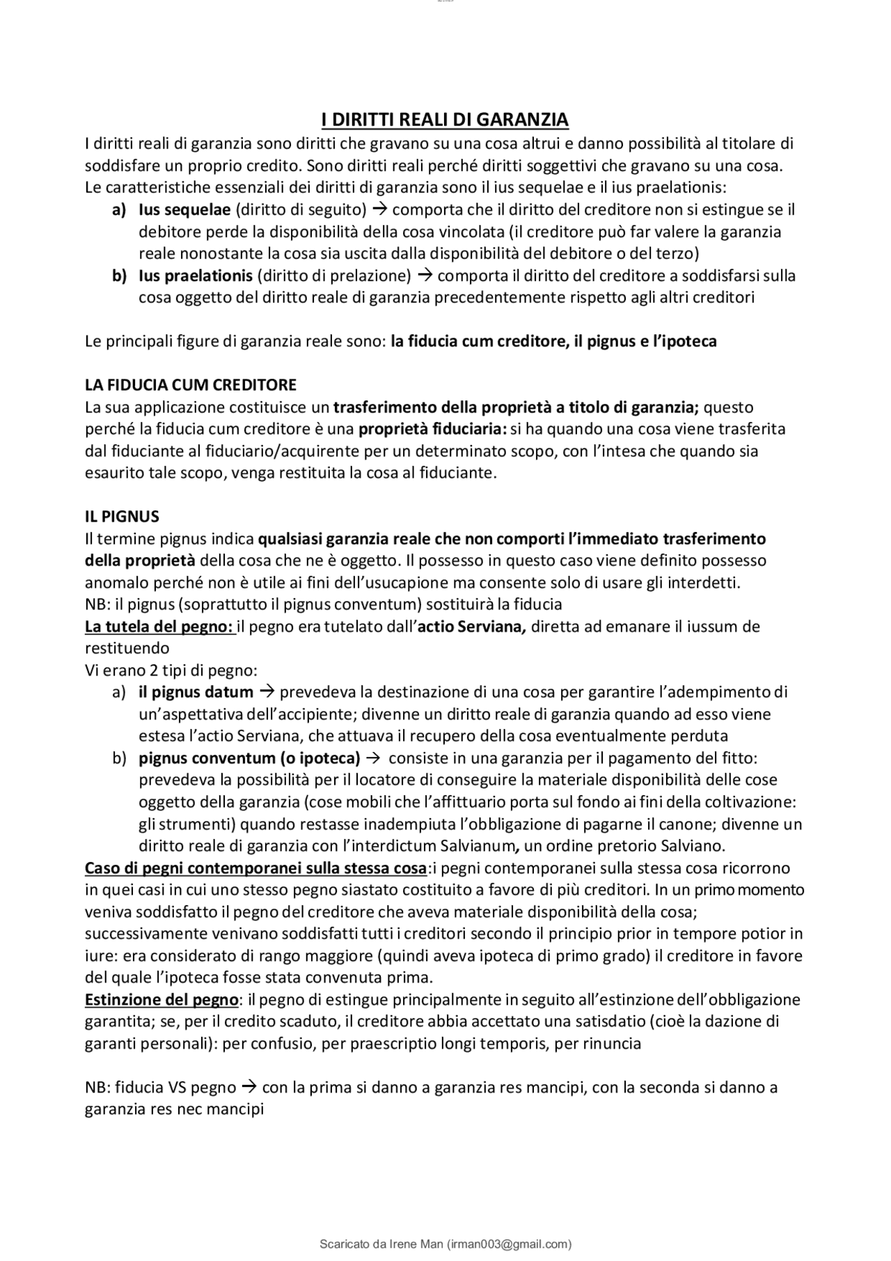 I Diritti Reali Di Garanzia Appunti Di Diritto Romano Docsity
