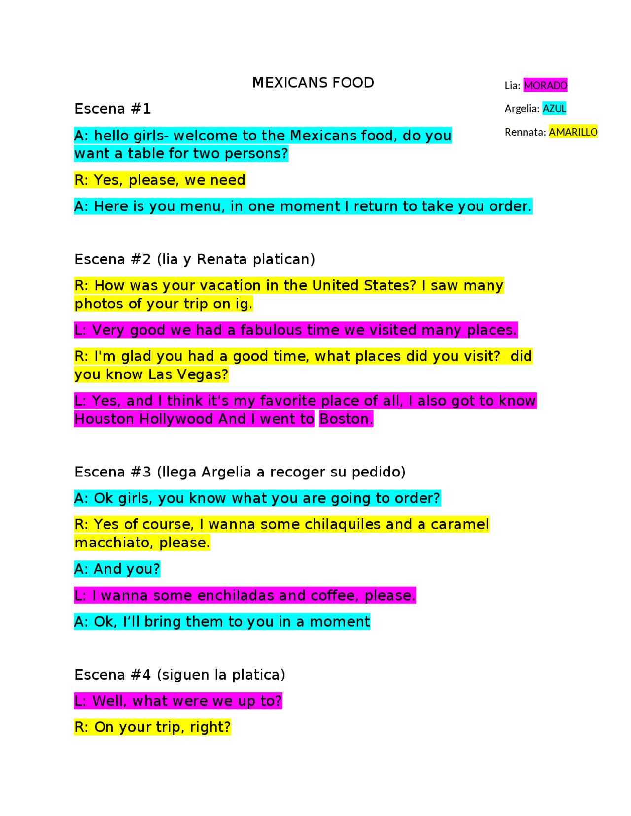 Dialogo mexicans food | Apuntes de Inglés | Docsity