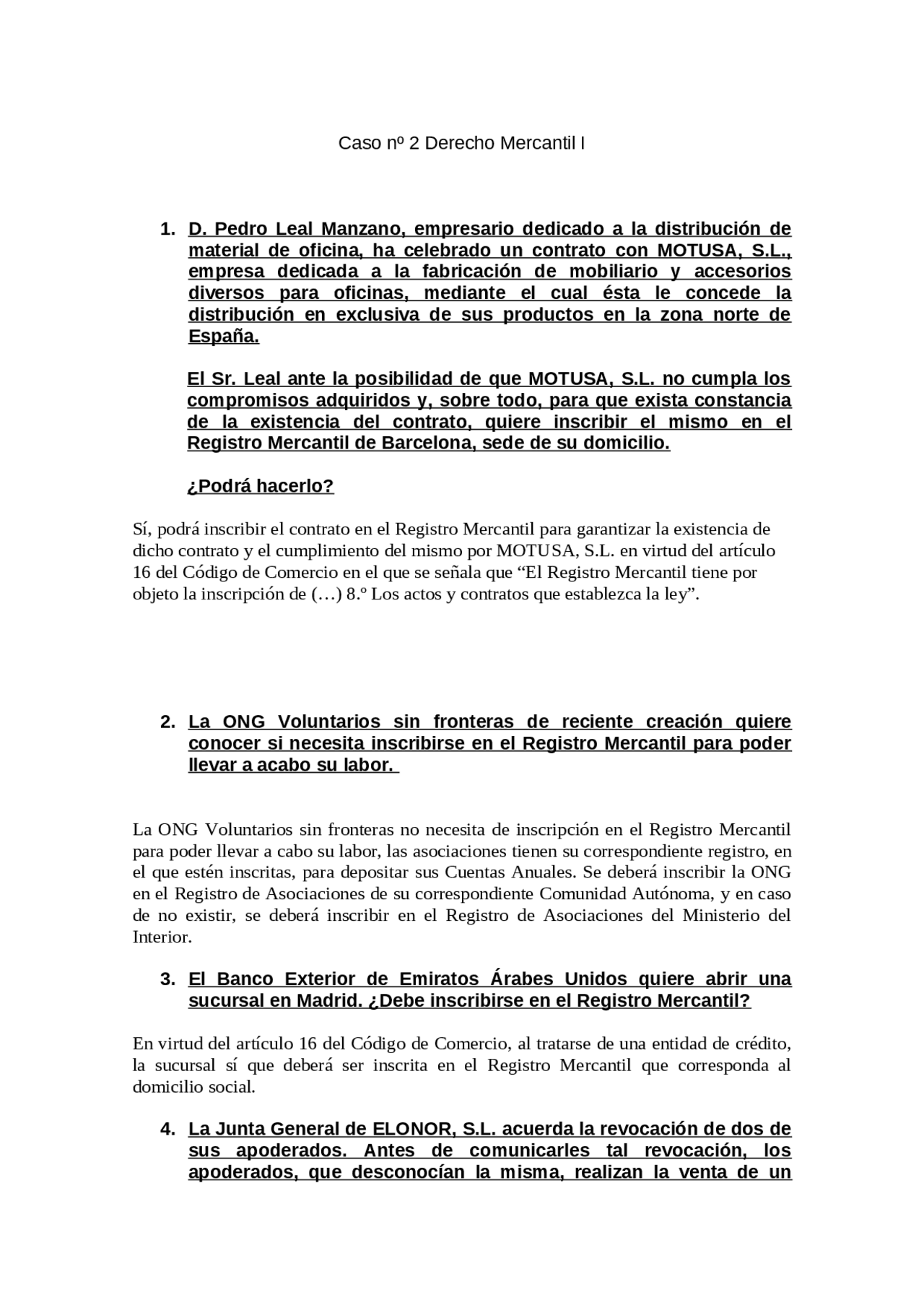 Práctica 2 Derecho Mercantil 1 Ejercicios De Derecho Mercantil Docsity