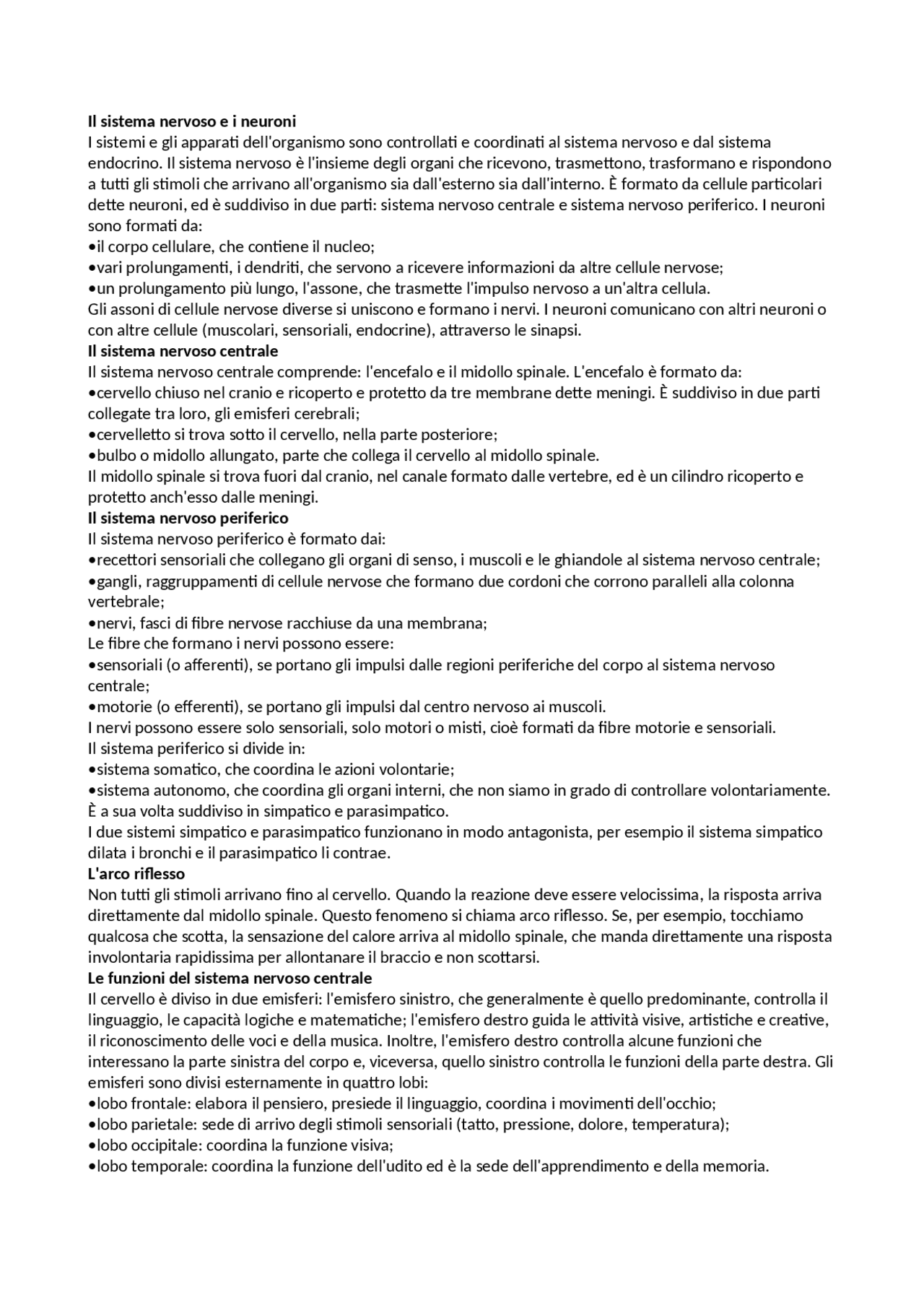 Il Sistema Nervoso E I Neuroni Appunti Di Scienze Umane E Sociali