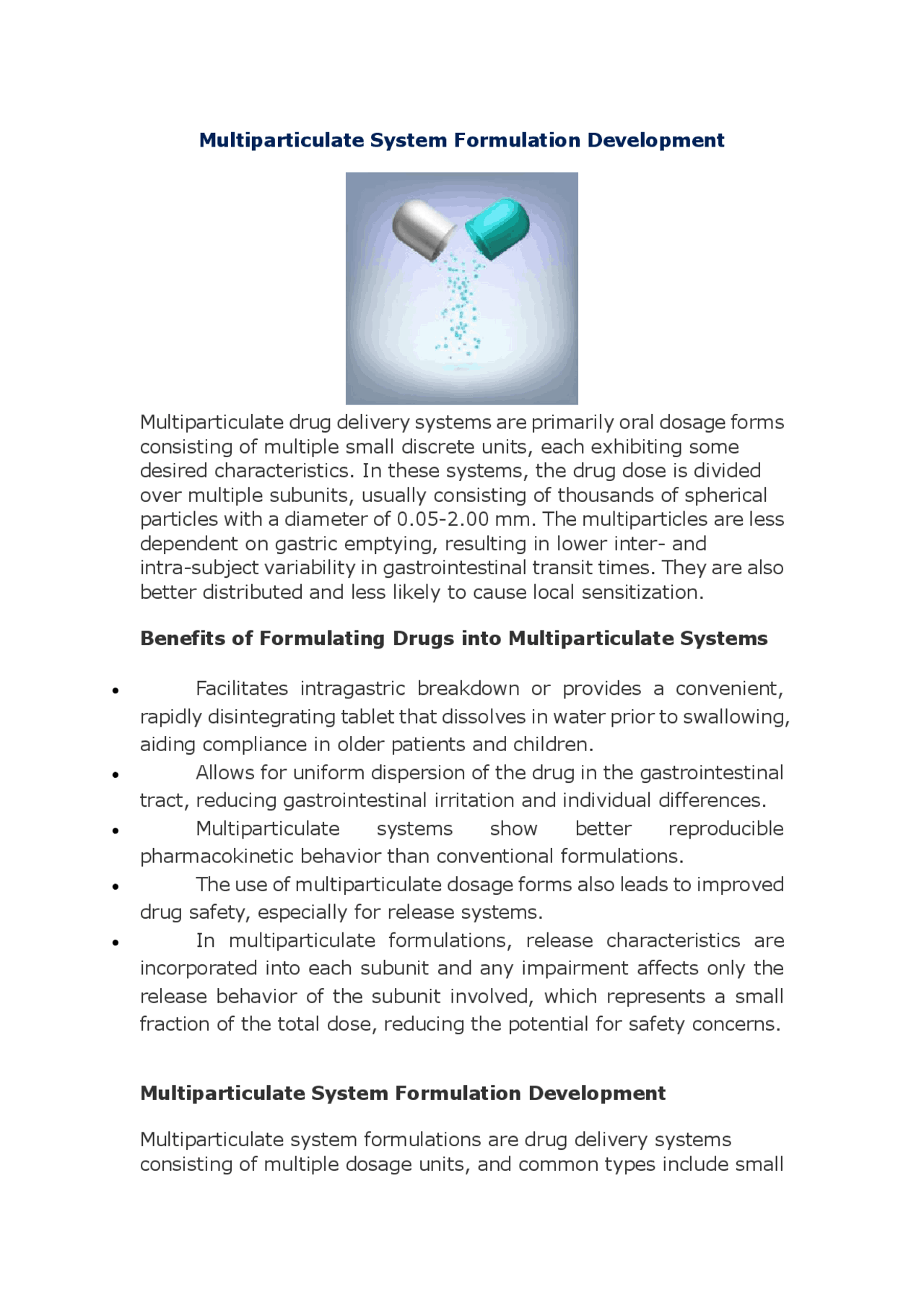 Multiparticulate System Formulation Development | Study notes Medical ...