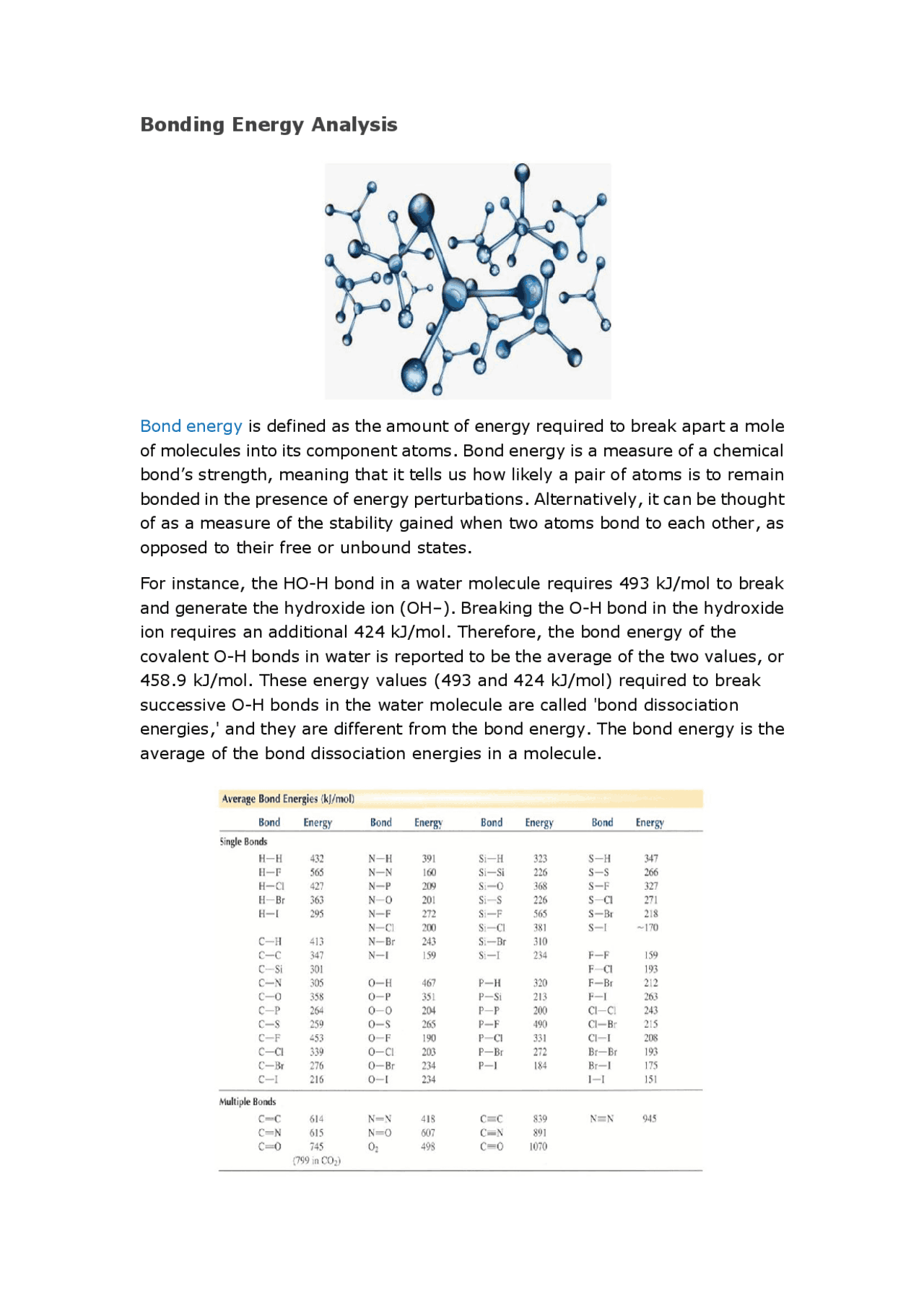 Bonding Energy Analysis | Study notes Applied Chemistry | Docsity