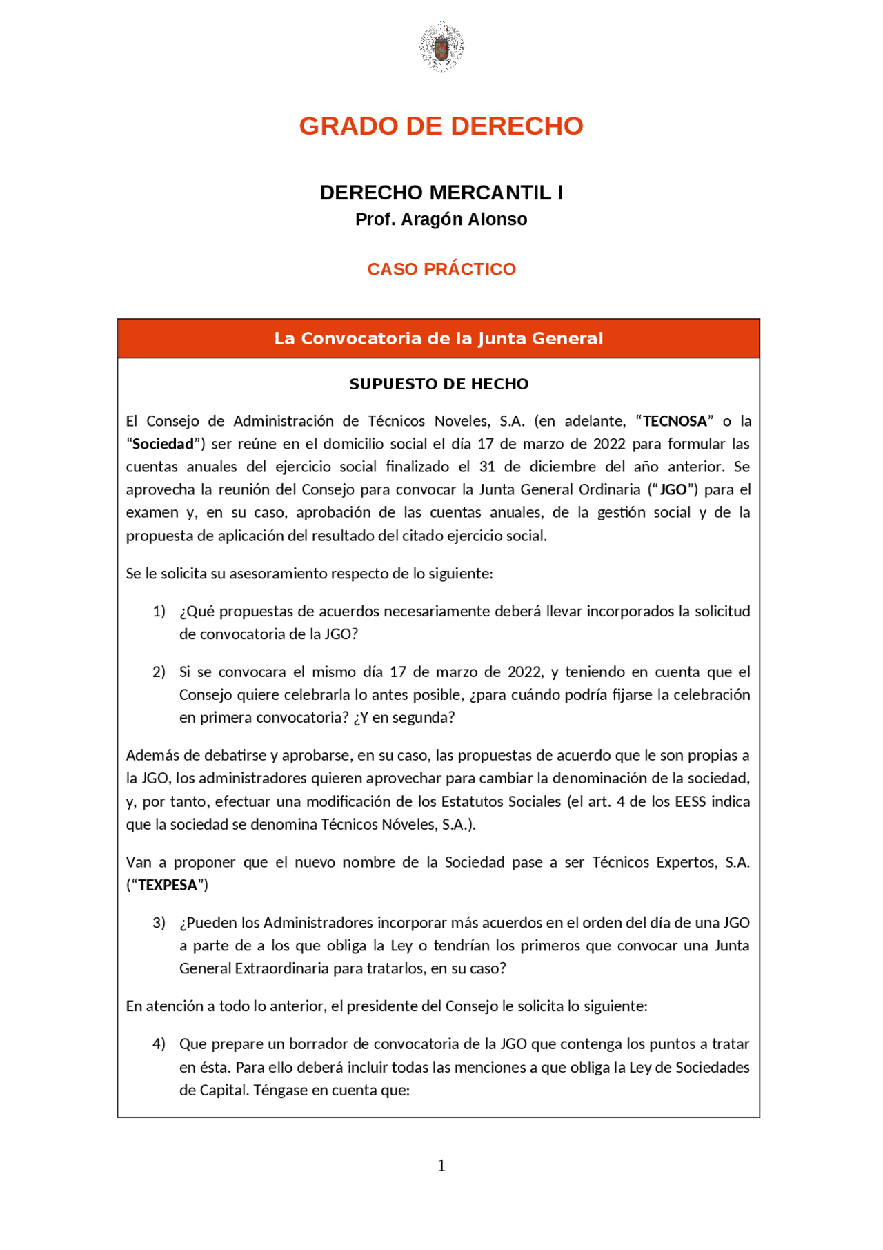 Práctica 6 Derecho Mercantil 1 Ejercicios De Derecho Mercantil Docsity