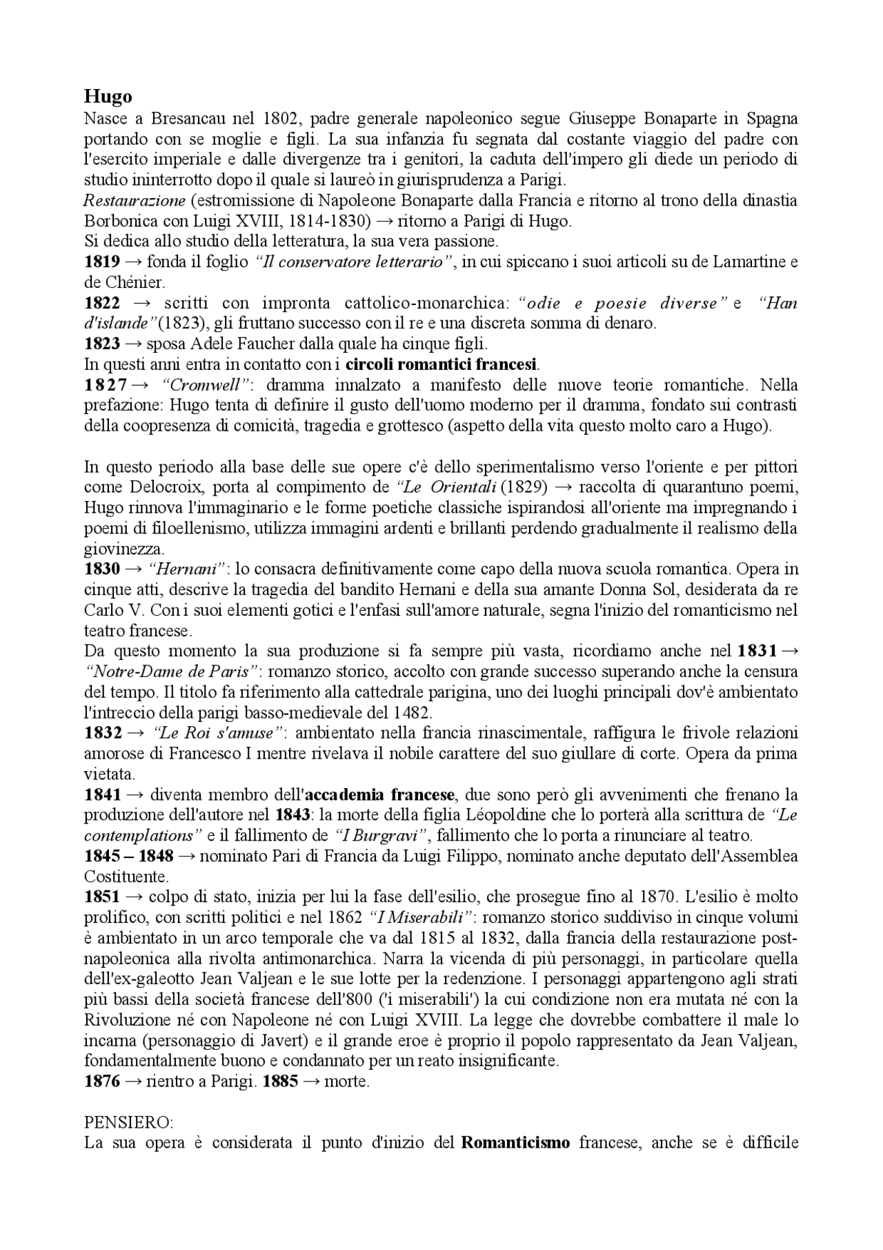 Victor Hugo Vita E Opere Appunti Di Letteratura Francese Docsity