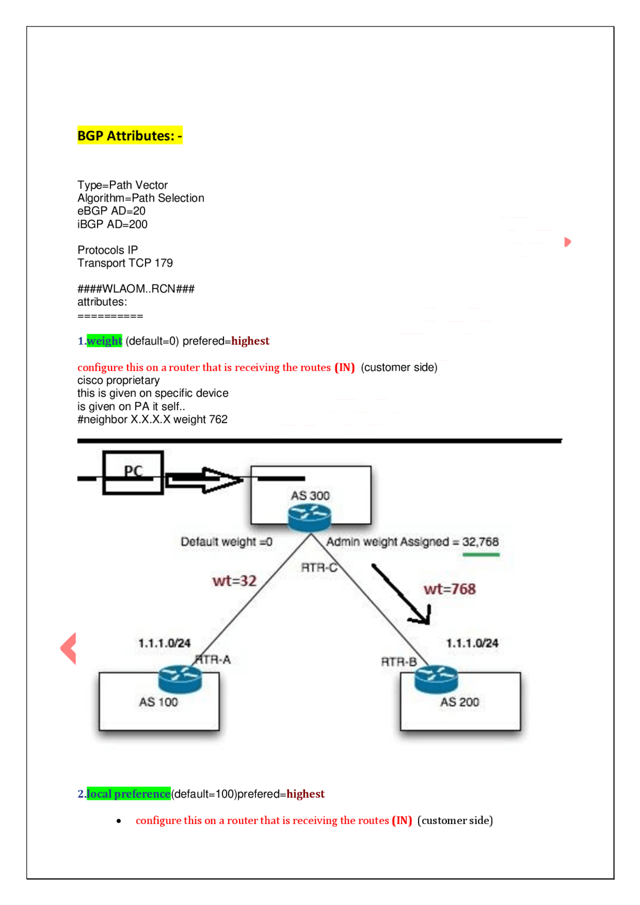 BGP Attribute Hierarchy and Path Selection | Lecture notes Network ...