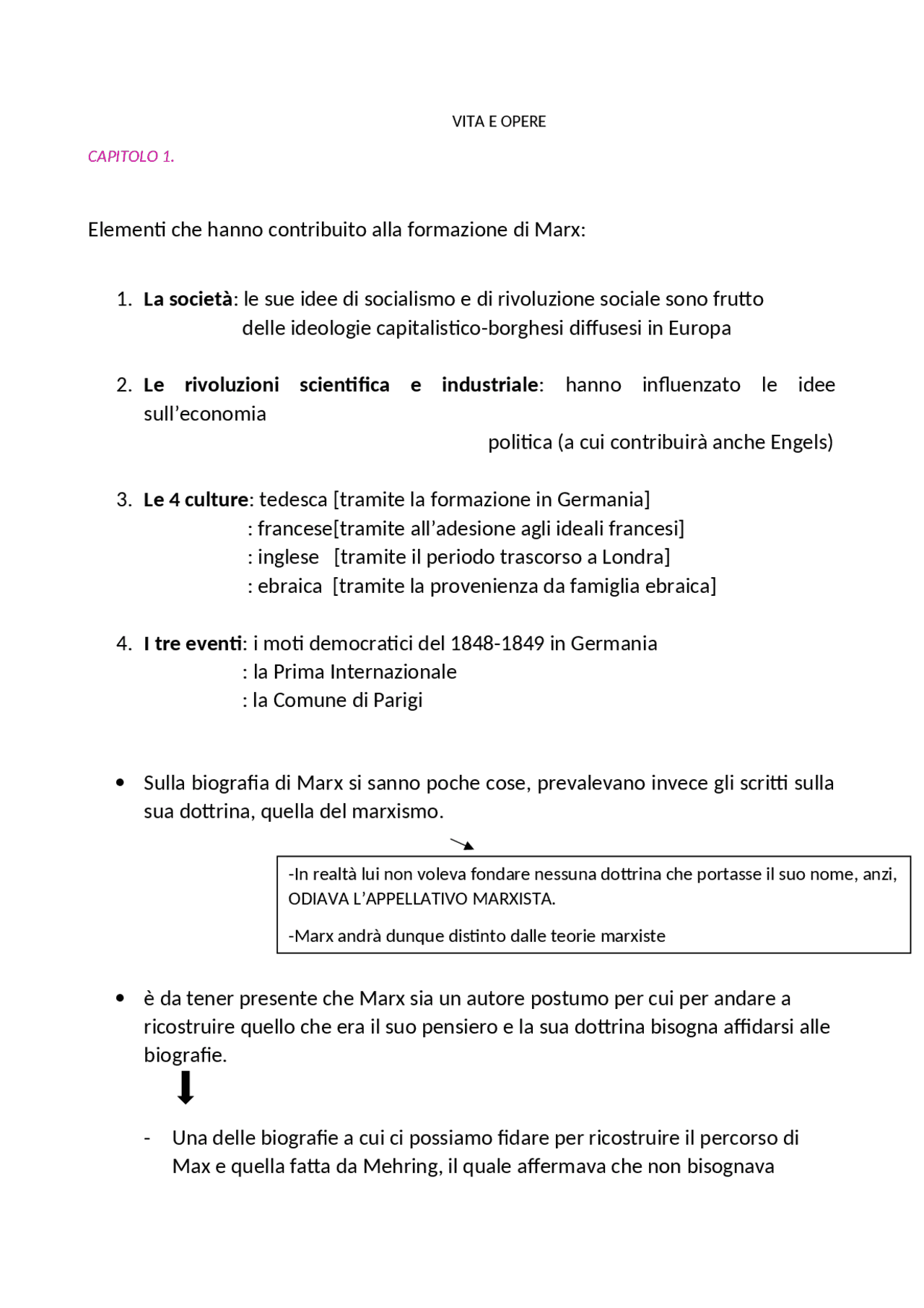 Riassunto dei primi 8 capitoli di del testo "Karl Marx vita e opere" di ...