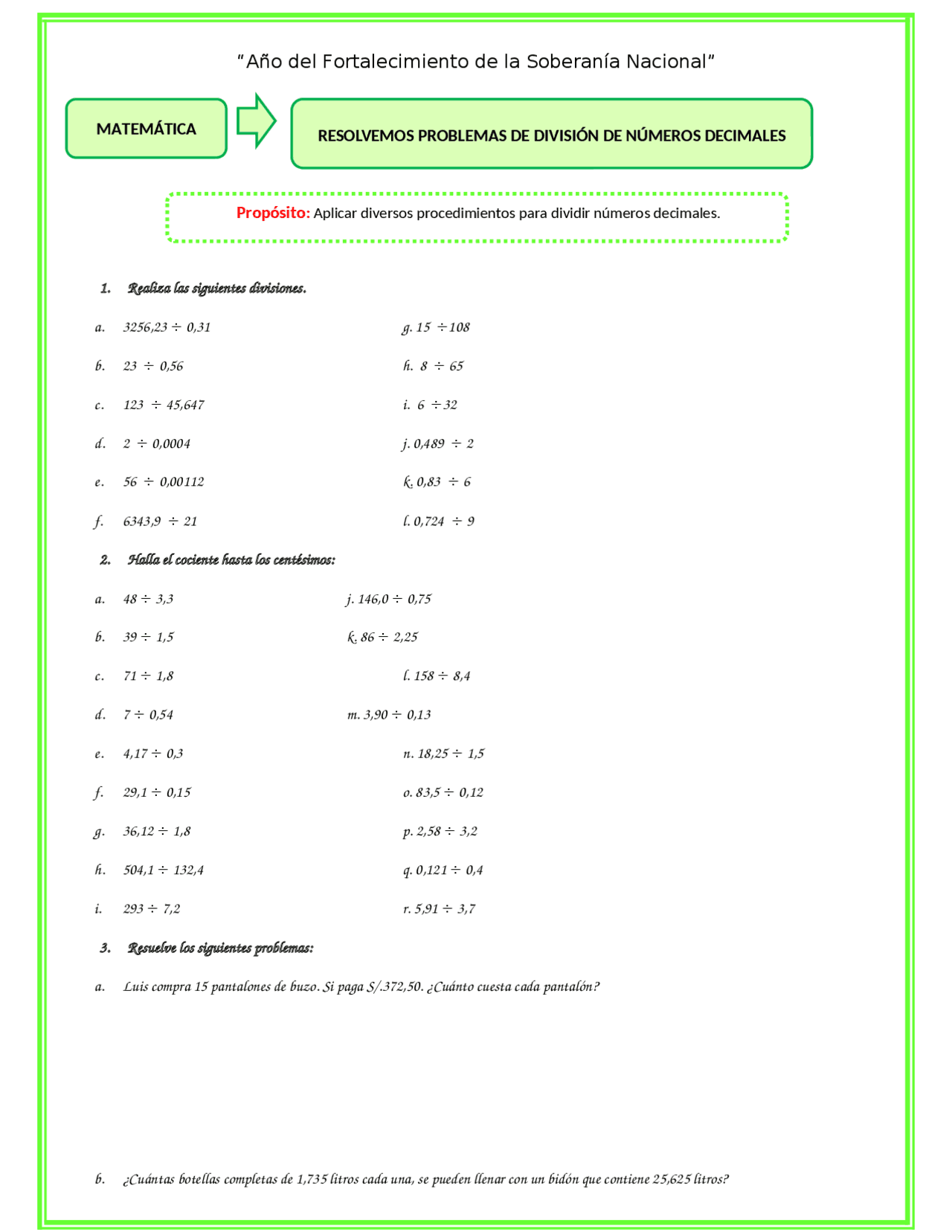 Divisiones para sexto grado | Ejercicios de Matemáticas | Docsity