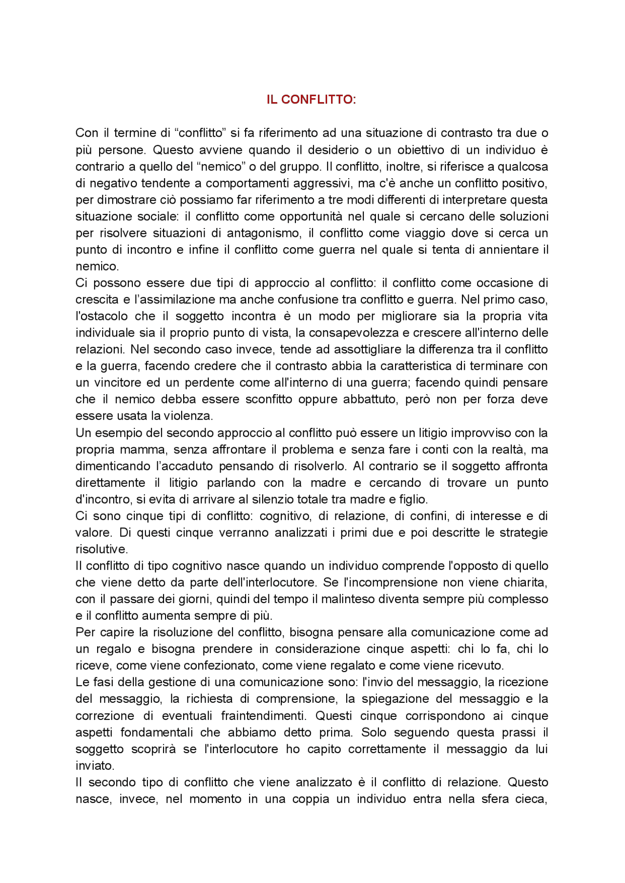 Tema Scienze Umane Sul Conflitto Formulari Di Scienze Umane Docsity
