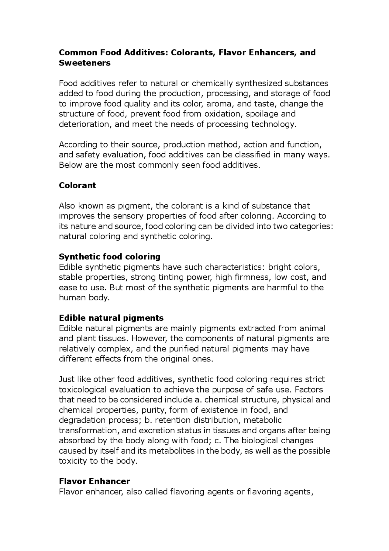 Common Food Additives Colorants, Flavor Enhancers, and Sweeteners ...