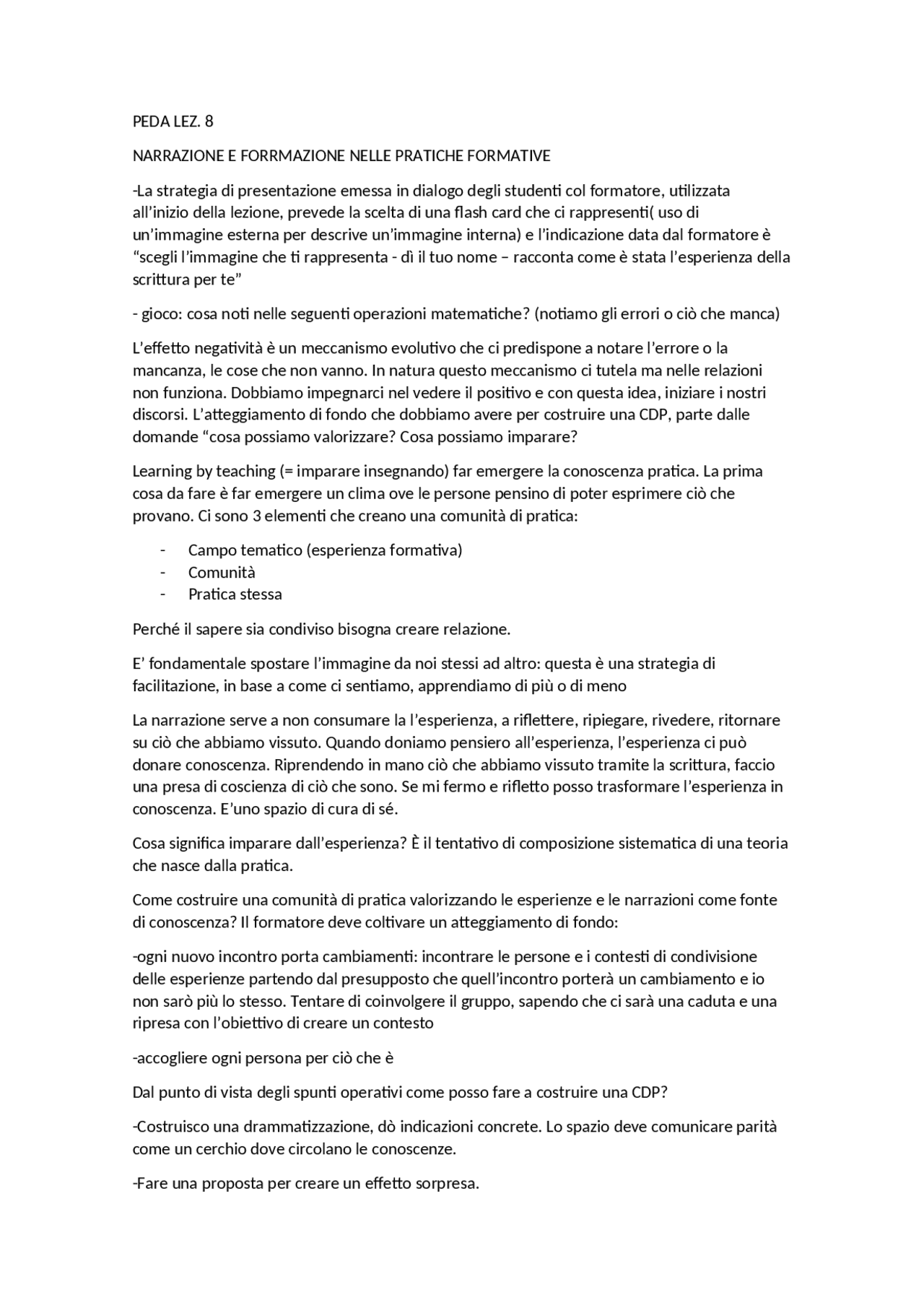 Pedagogia Delle Comunità Di Pratica Appunti Di Pedagogia Docsity