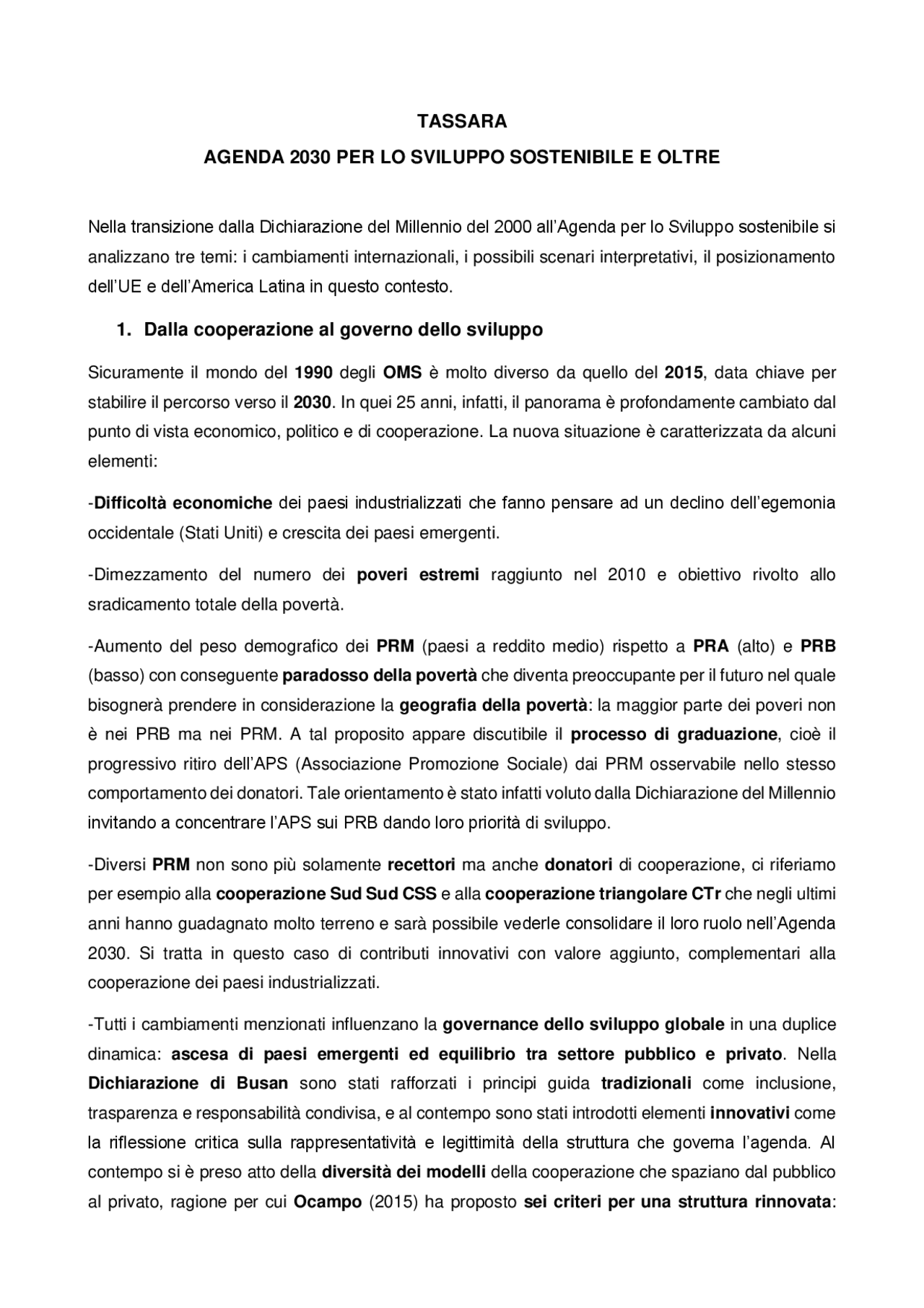 Tassara Agenda 2030 Per Lo Sviluppo Sostenibile E Oltre Schemi E