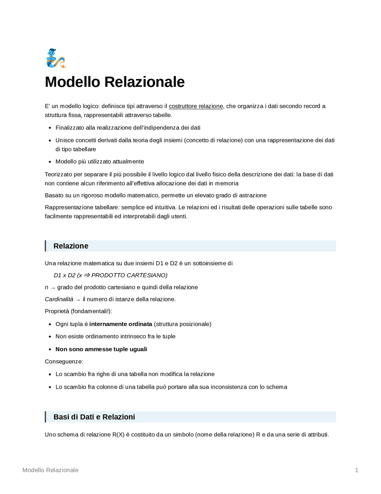 Riassunto Modello Relazionale | Schemi e mappe concettuali di Basi di ...