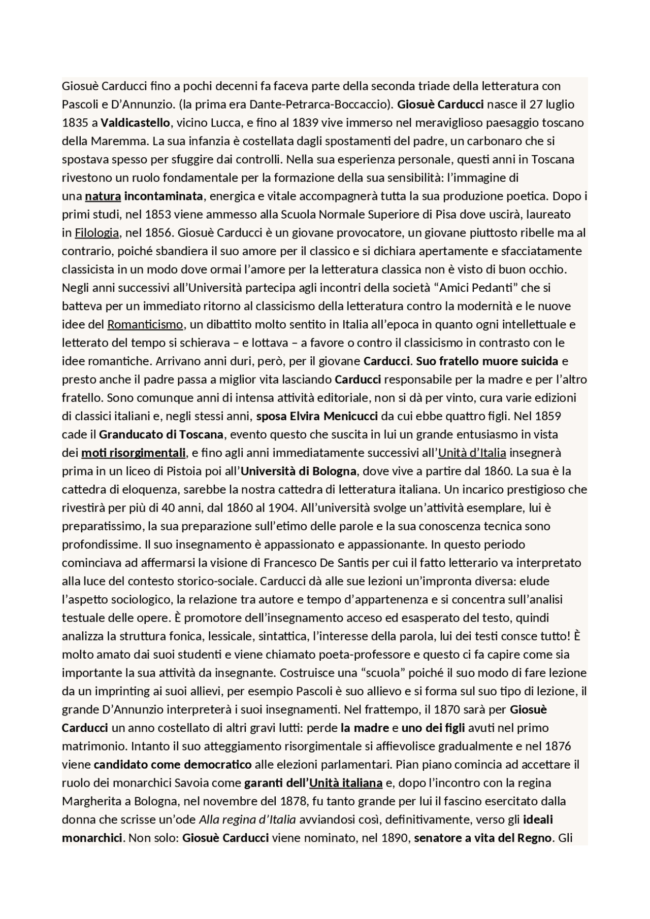 Riassunto Su Carducci Appunti Di Italiano Docsity