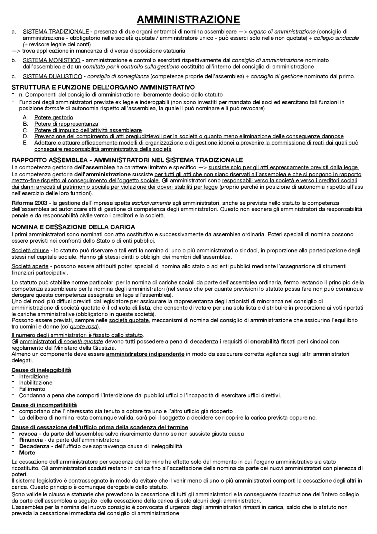 Amministrazione Nelle Spa Schemi E Mappe Concettuali Di Diritto