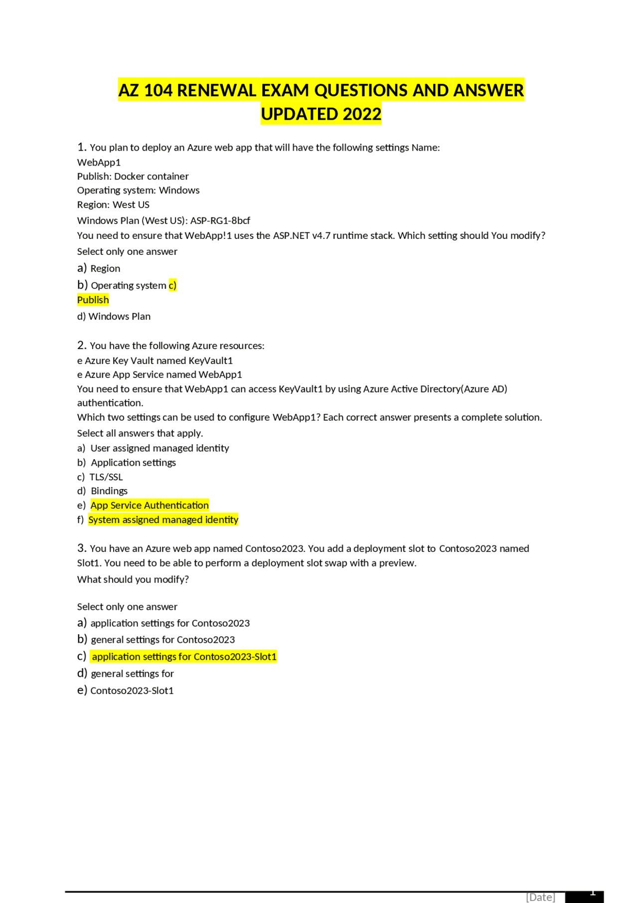 AZ104/ AZ 104 RENEWAL EXAM QUESTION AND ANSWER UPDATED 2022 | GRADED A+ ...