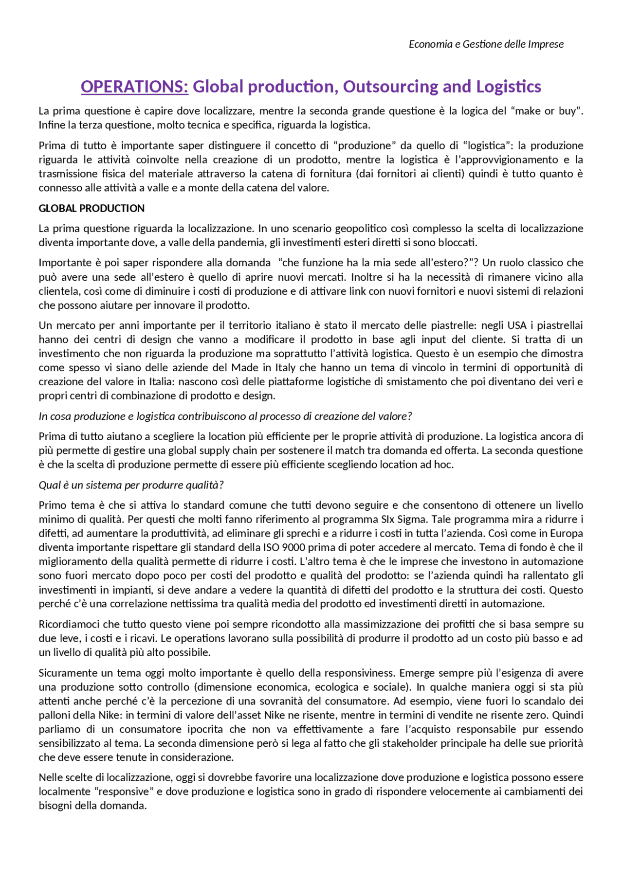 Le opérations in ambito internazionale | Appunti di Economia Internazionale | Docsity