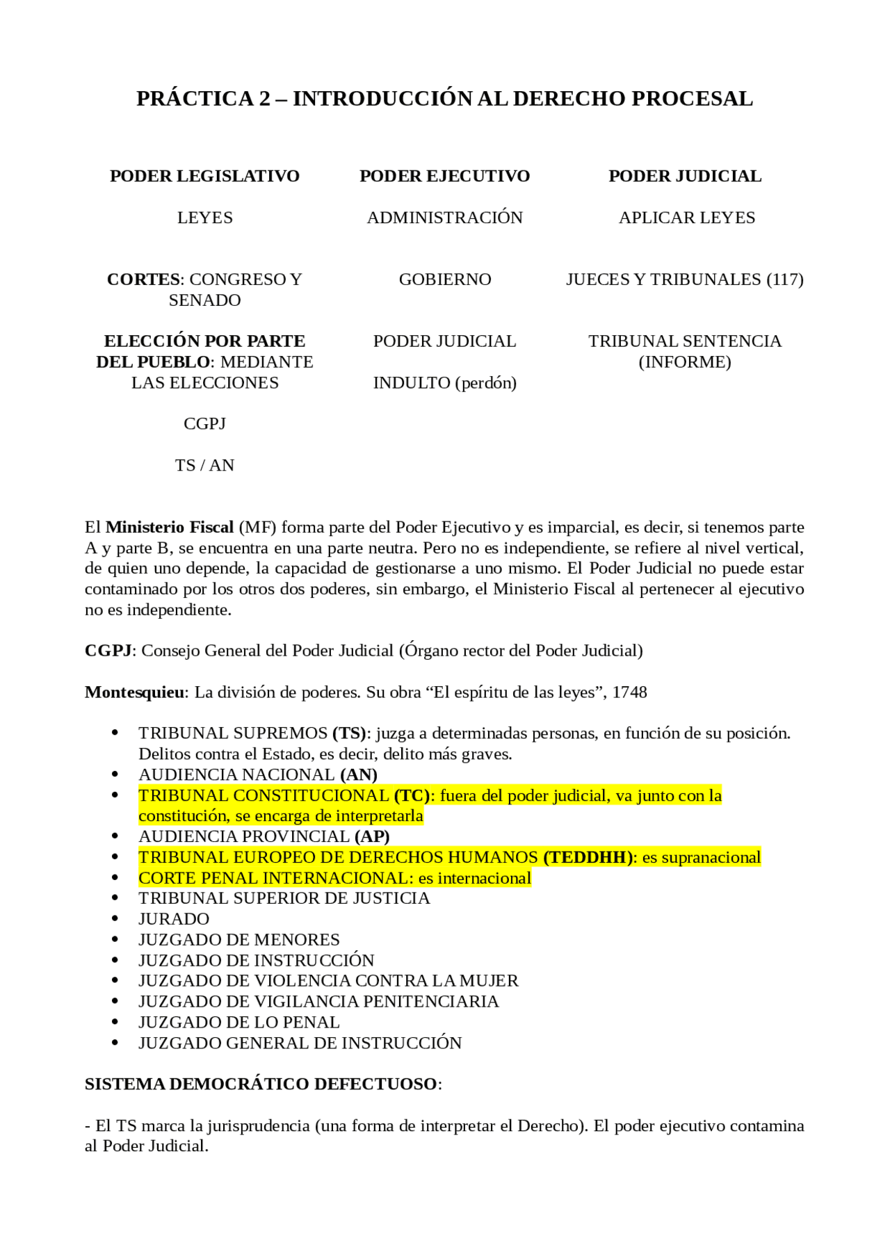 Práctica 2 Derecho Procesal Ejercicios De Derecho Procesal Docsity