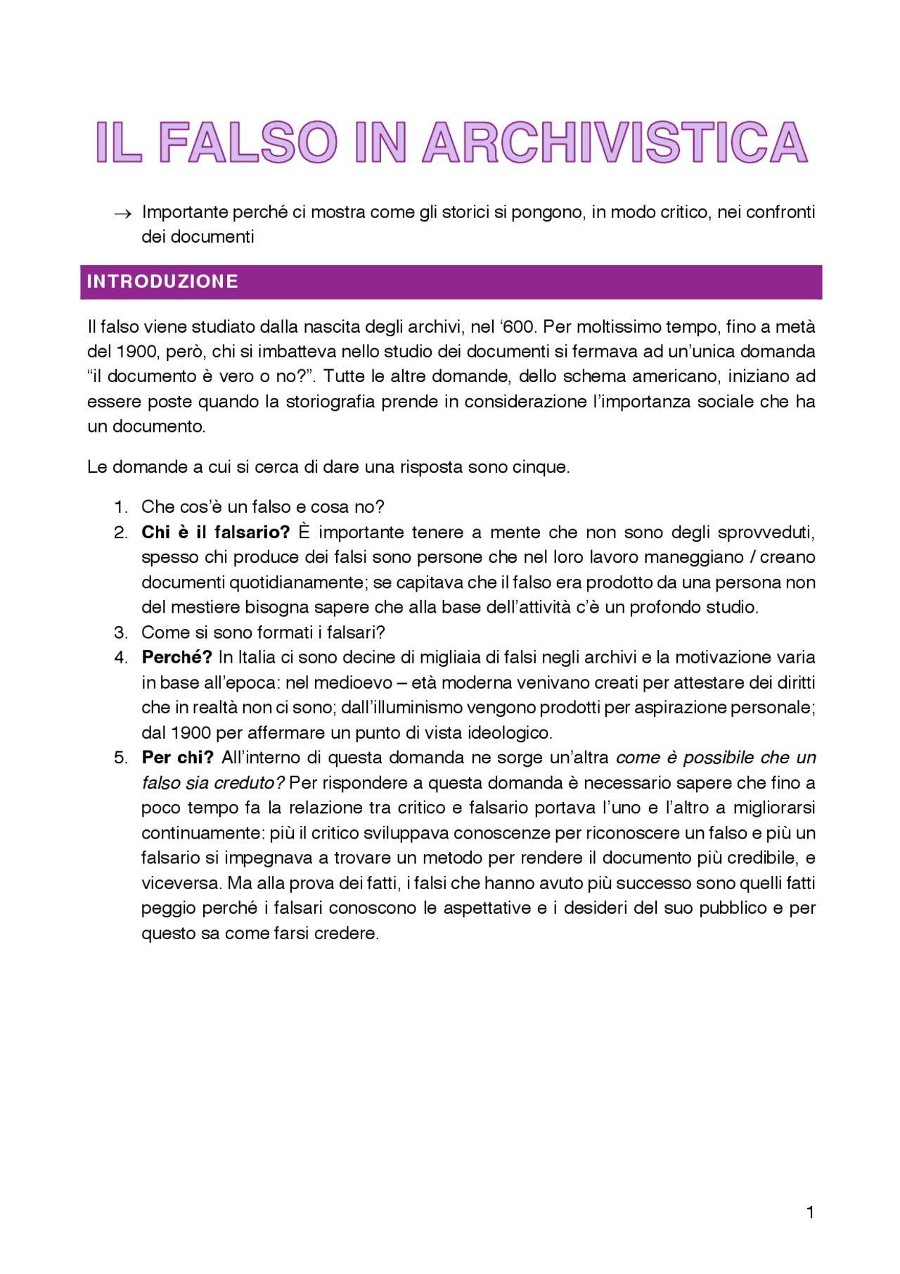 Il Falso In Archivistica Appunti Di Archivistica Docsity