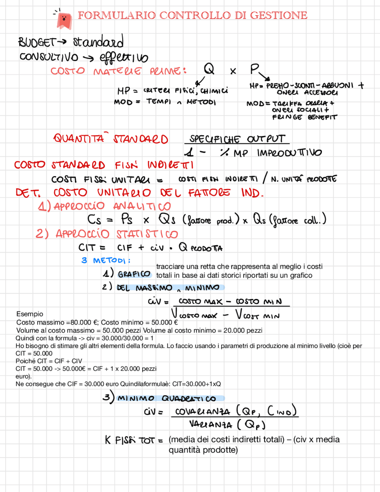 Formulario con esercizi per secondo parziale di controllo di gestione | Formulari di Controllo ...
