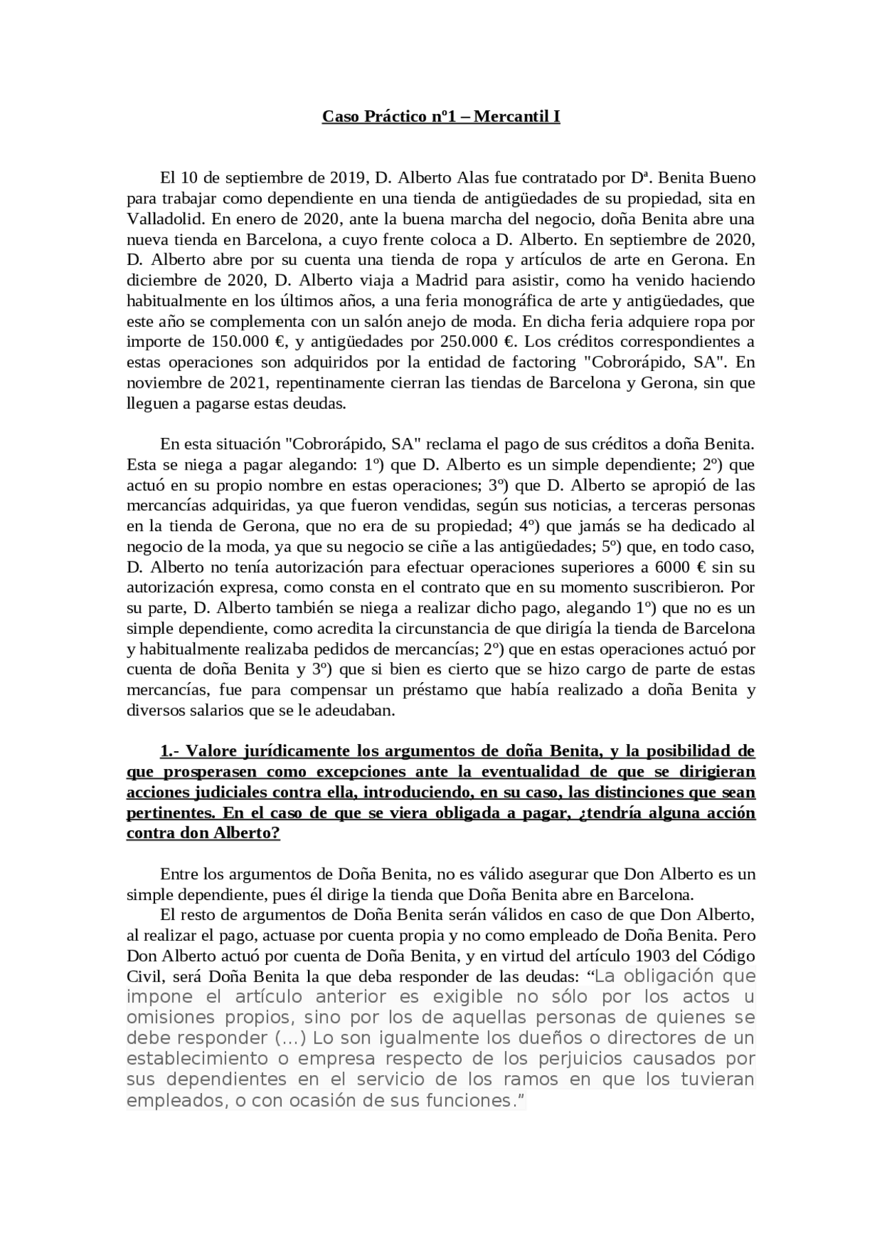 Práctica 1 Derecho Mercantil 1 Ejercicios De Derecho Mercantil Docsity