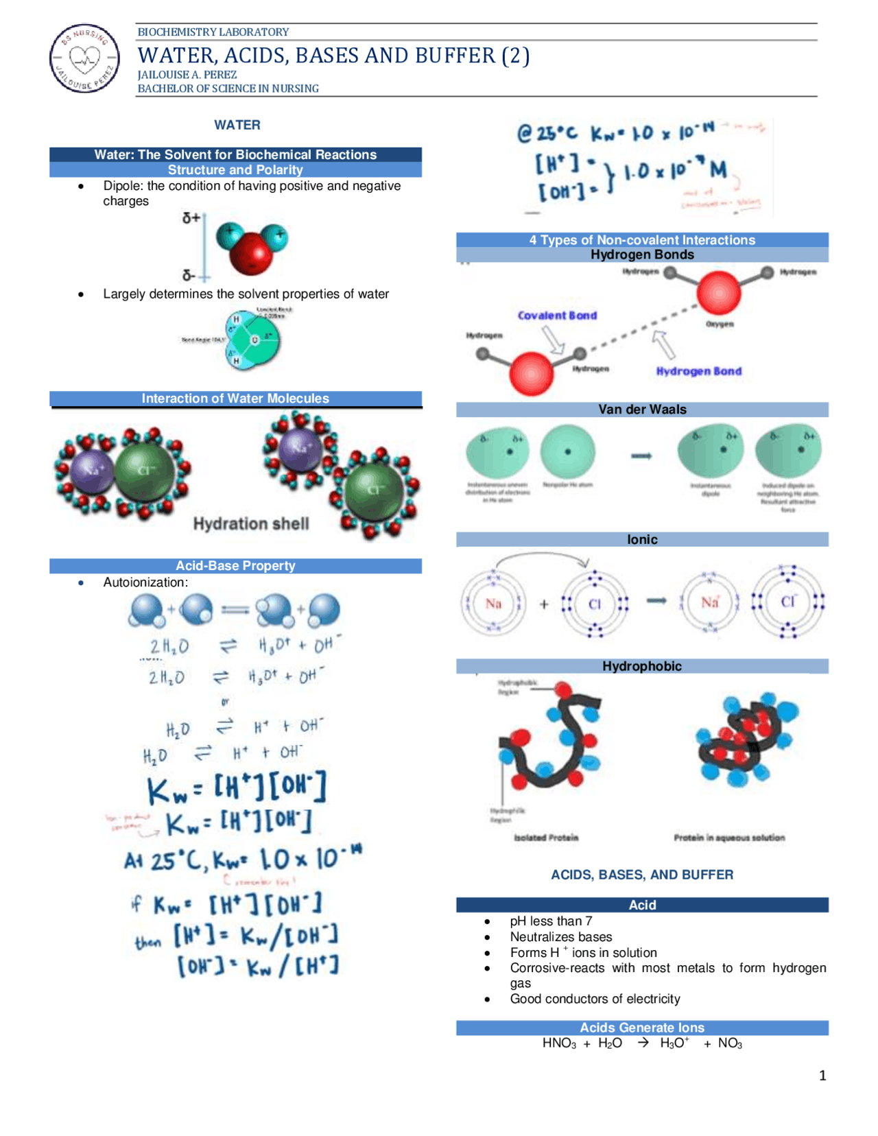 Water, Acids, Bases, and Buffers in Biochemistry | Study notes ...