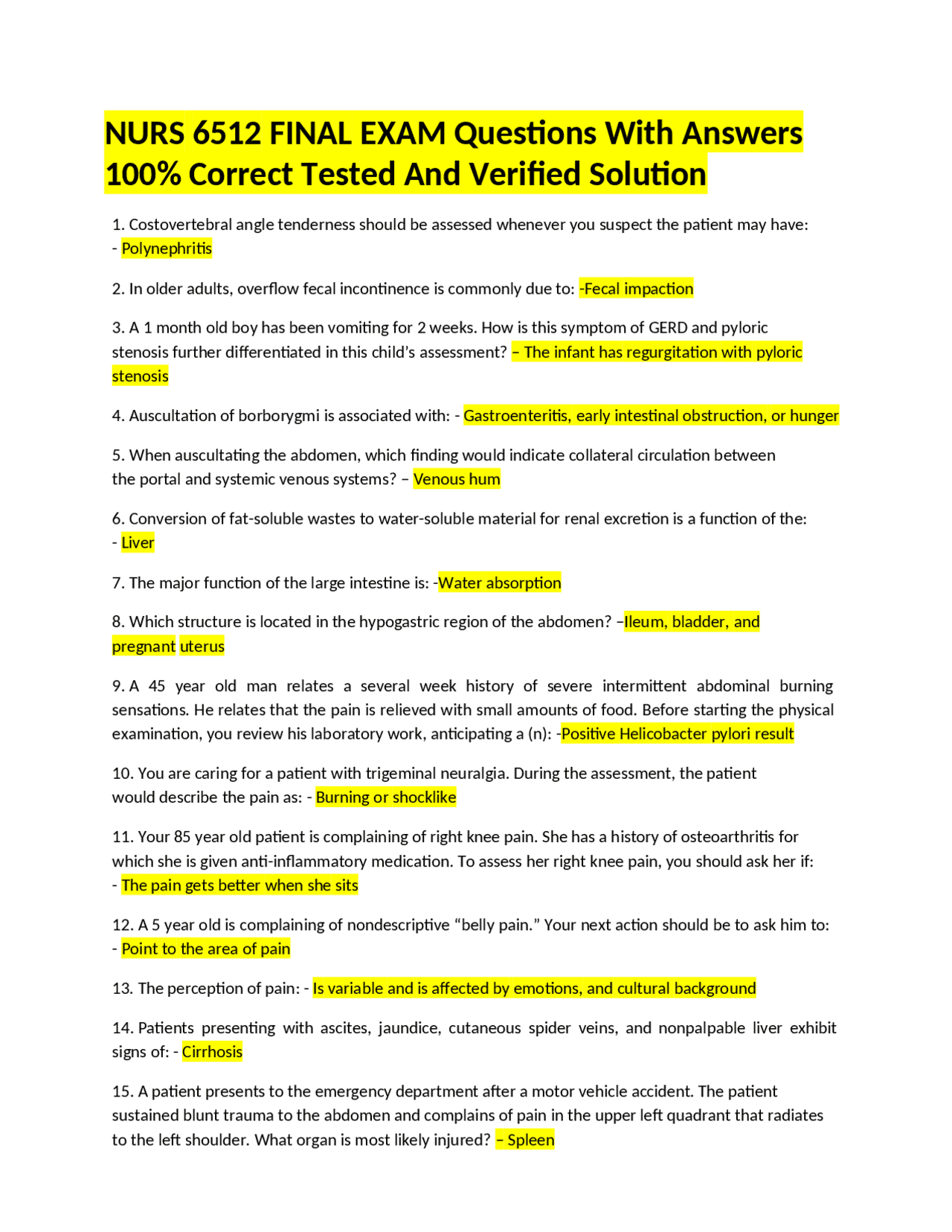 Nurs 6512 Final Exam Questions With Answers 100 Correct Tested And