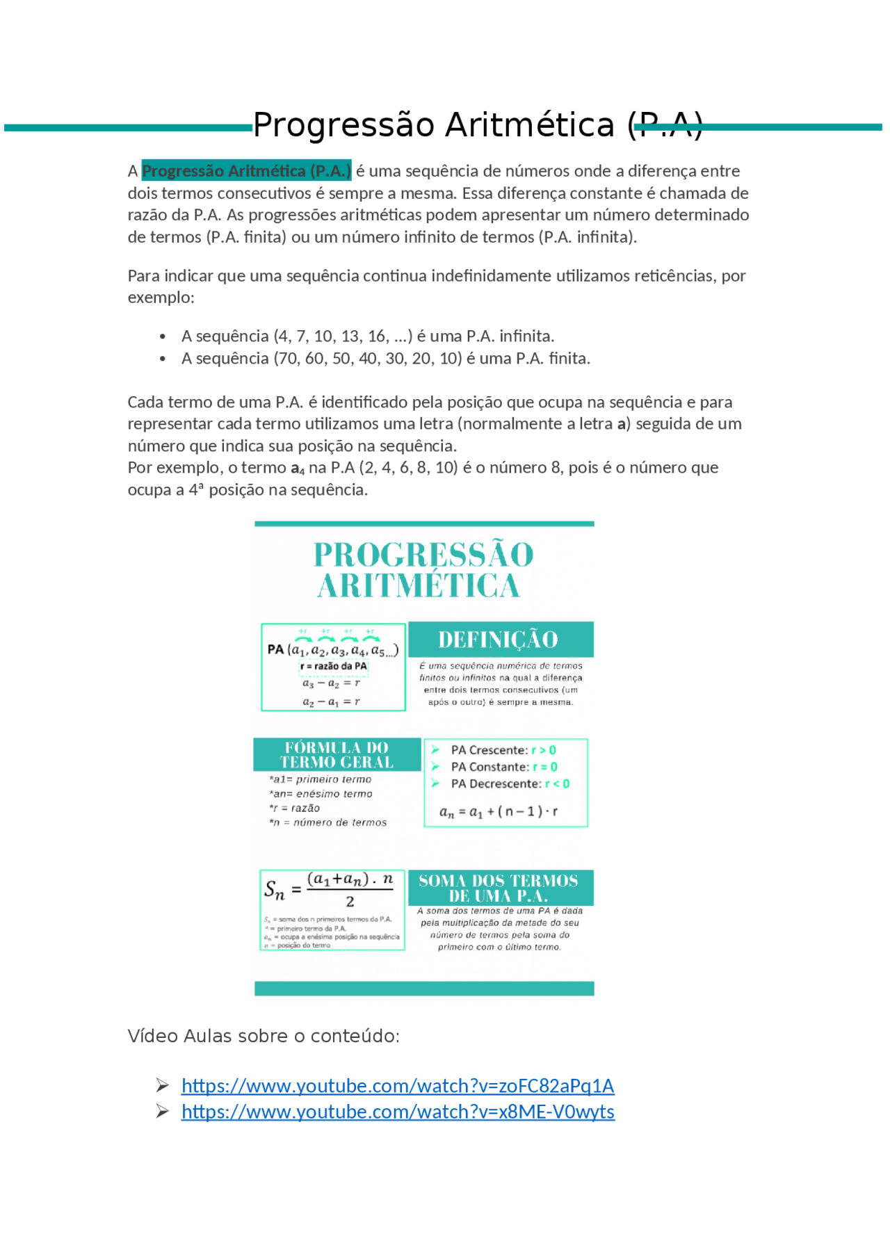 Progressão Aritmética e Geométrica | Study notes Mathematics | Docsity