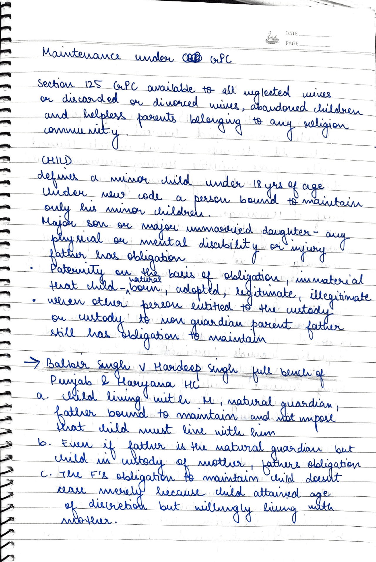 Maintenance under crpc | Study notes Family Law | Docsity