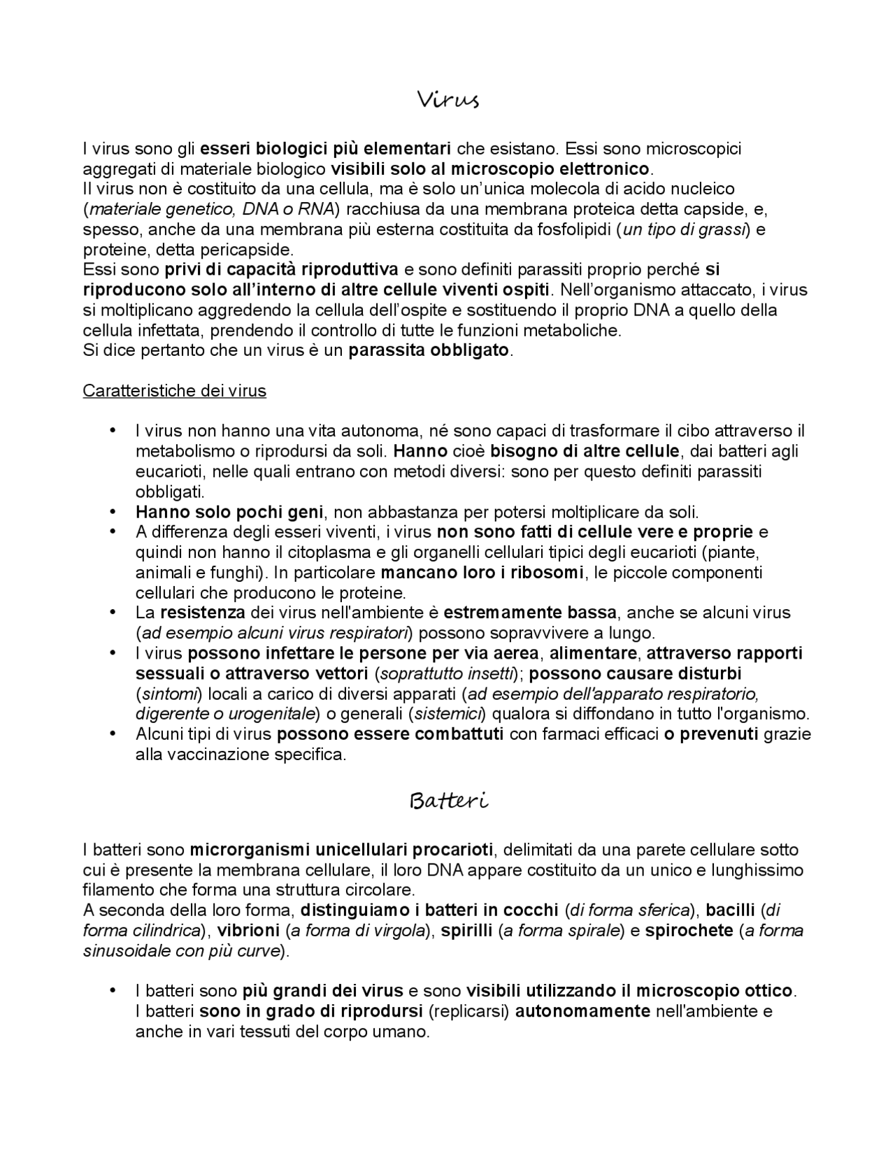 Appunti Su Batteri E Virus Schemi E Mappe Concettuali Di Igiene Docsity