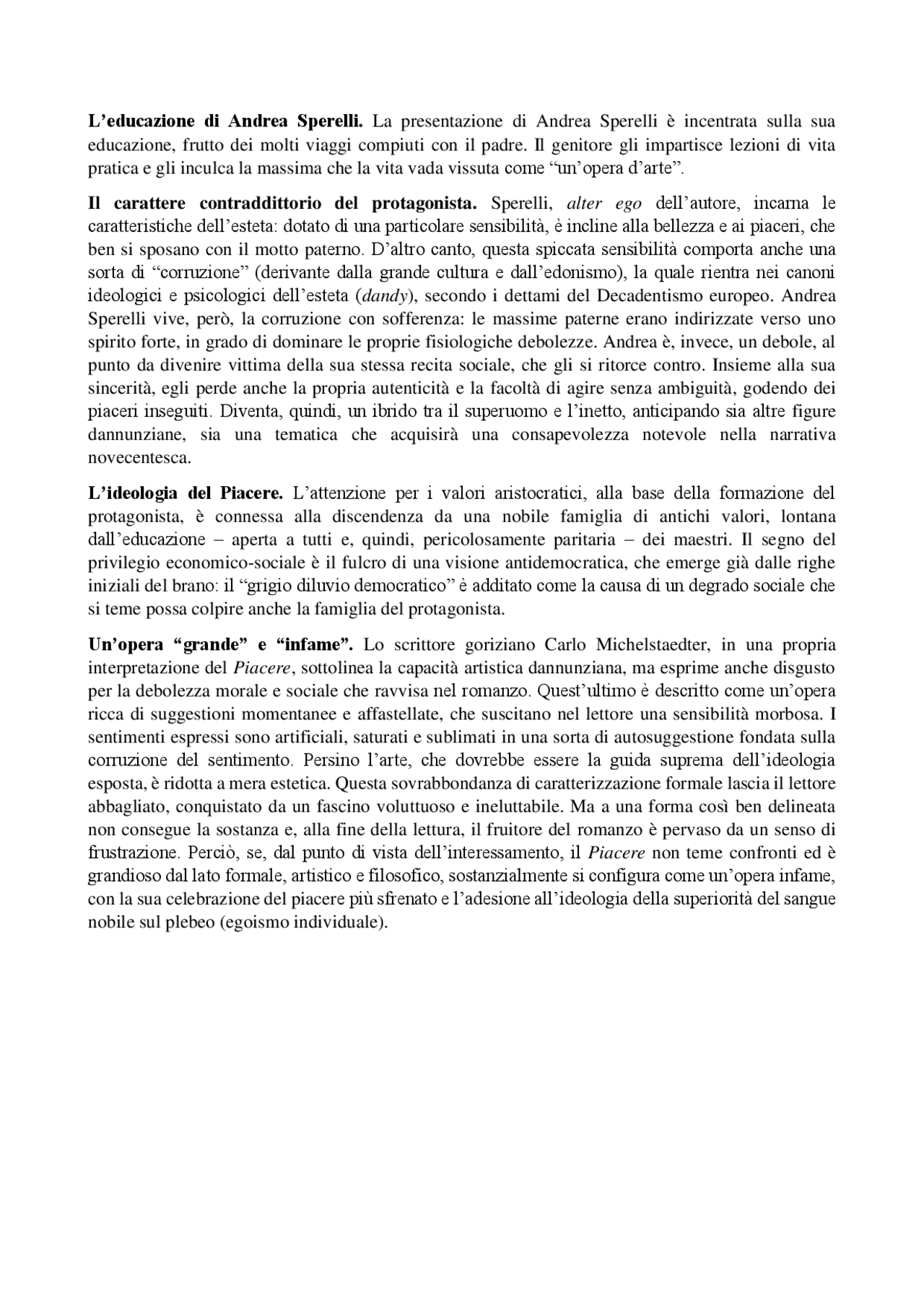 Riassunto Il Piacere Di Dannunzio Dispense Di Lingue E Letterature