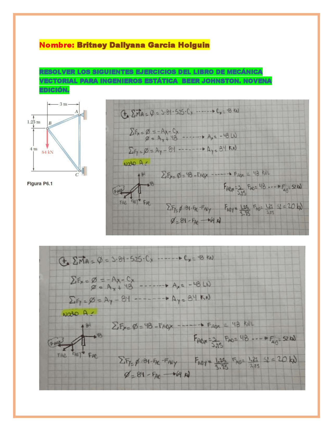 Ejercicios de la materia de estática | Ejercicios de Estática | Docsity