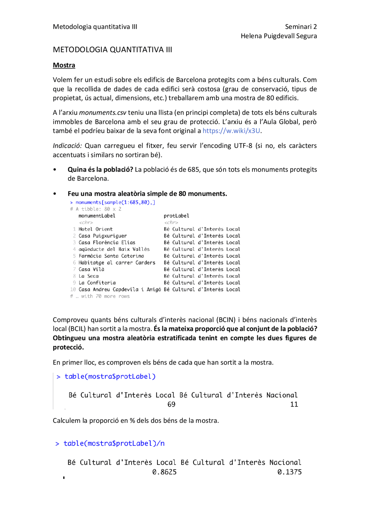 Seminario 2. Metodologia Quantitativa III | Ejercicios de Metodología de Programación | Docsity