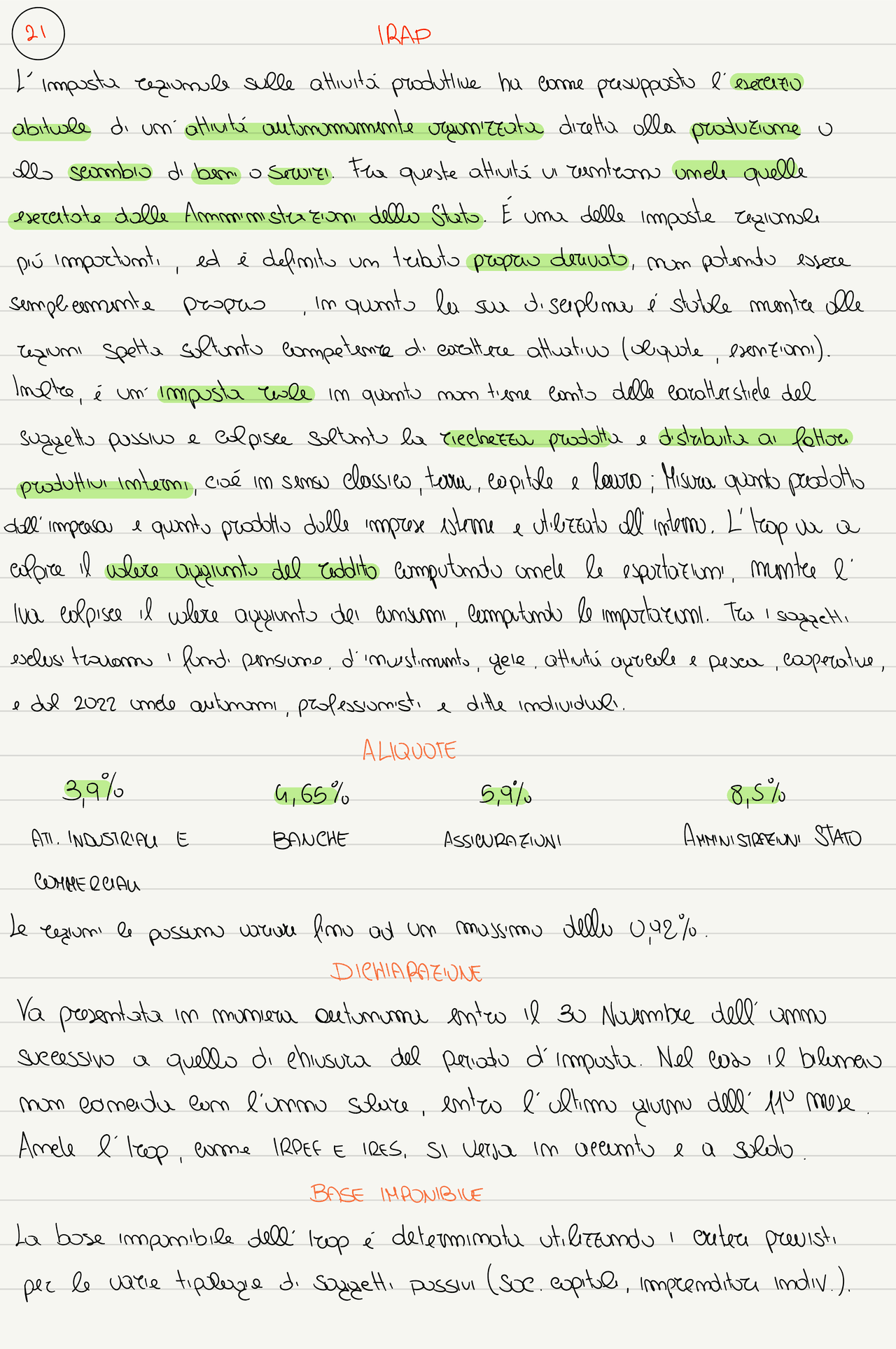 Imposte Aggiuntive Irap E Imu Appunti Di Diritto Tributario Docsity