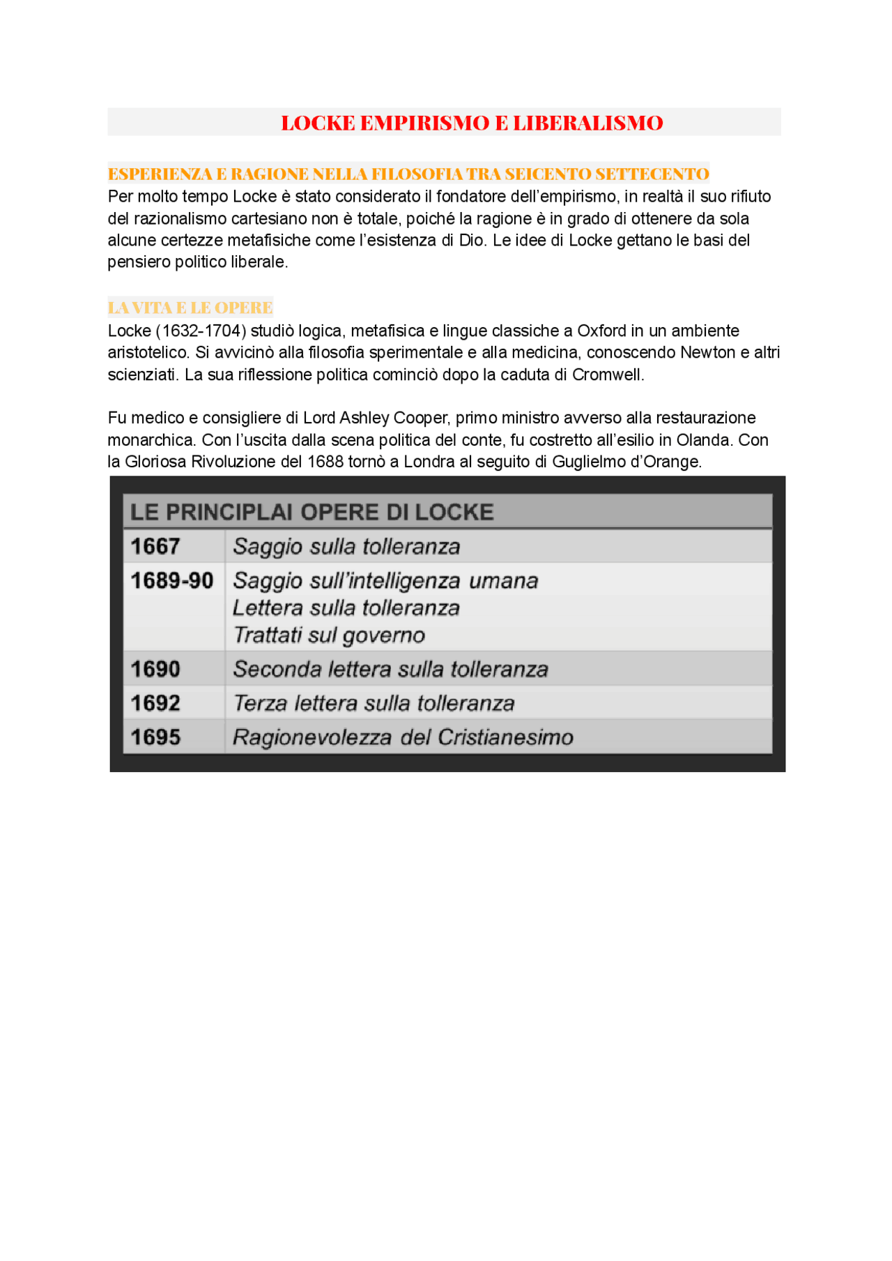 Appunti Sulla Filosofia Di Locke Appunti Di Filosofia Docsity