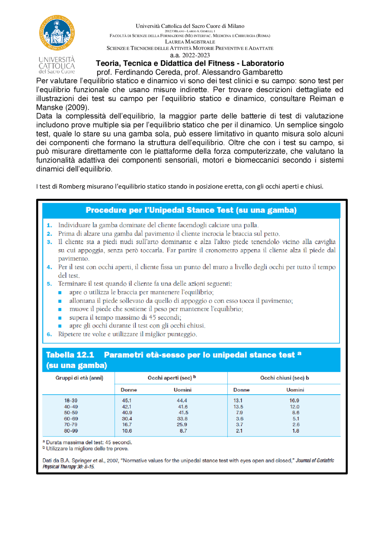 Descrizione Di Esercizi Sullequilibrio Formulari Di Medicina Docsity