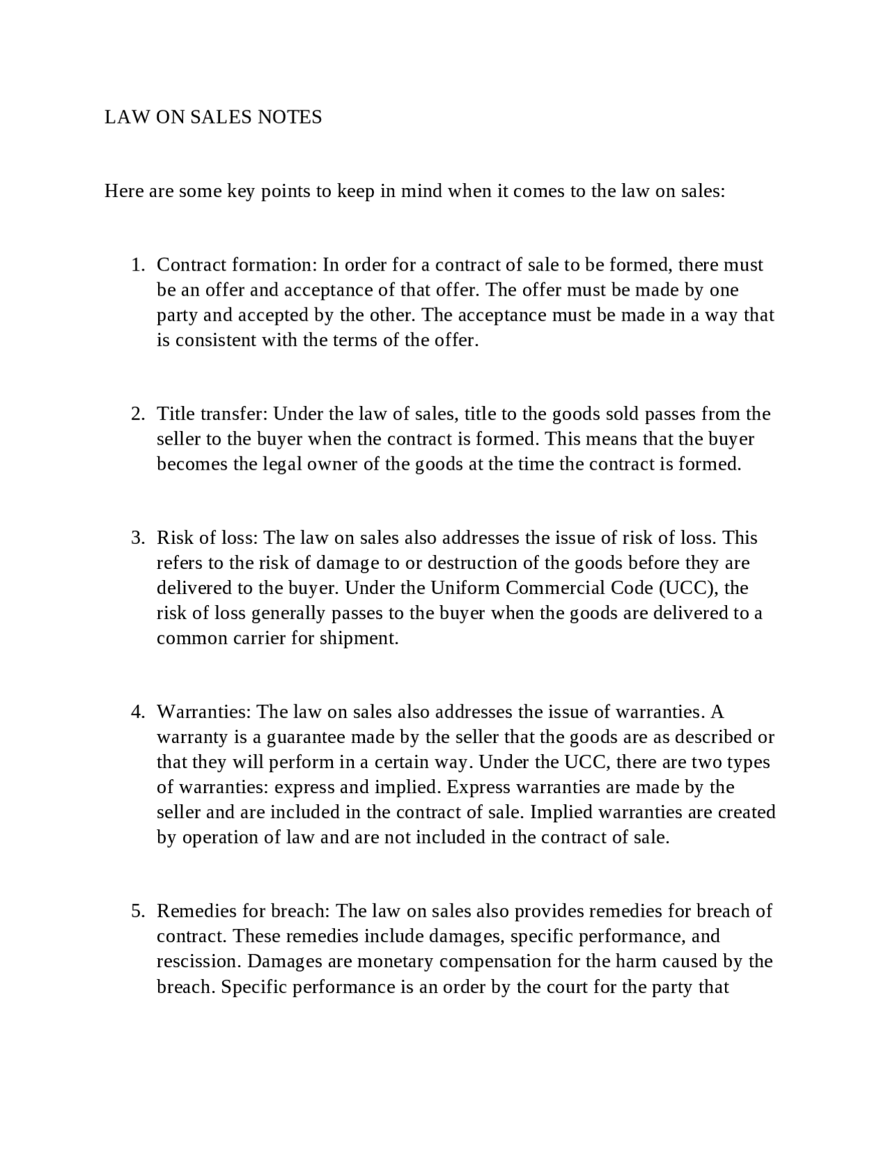 The study notes give a description about sales and also some practice ...