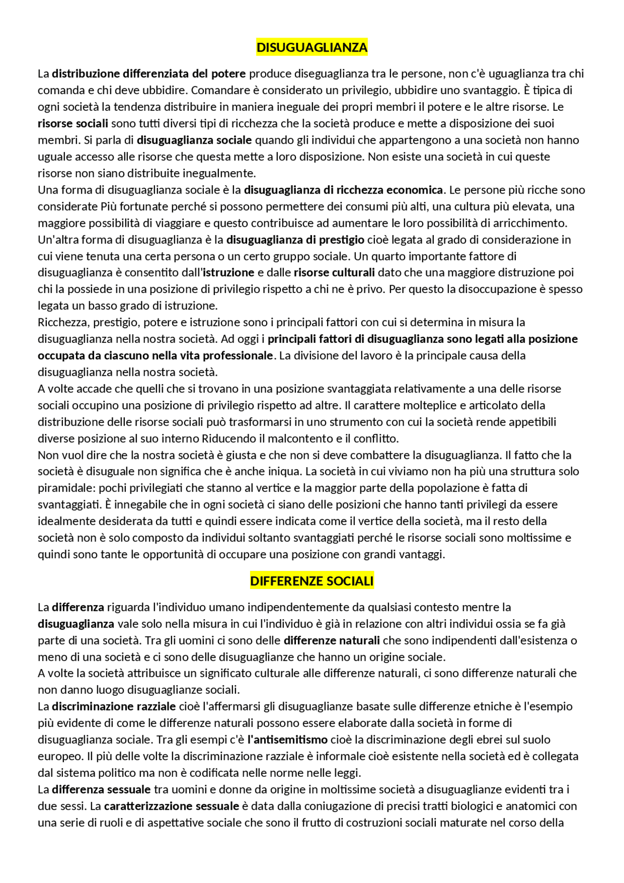 Disuguaglianze E Differenze Sociali Schemi E Mappe Concettuali Di