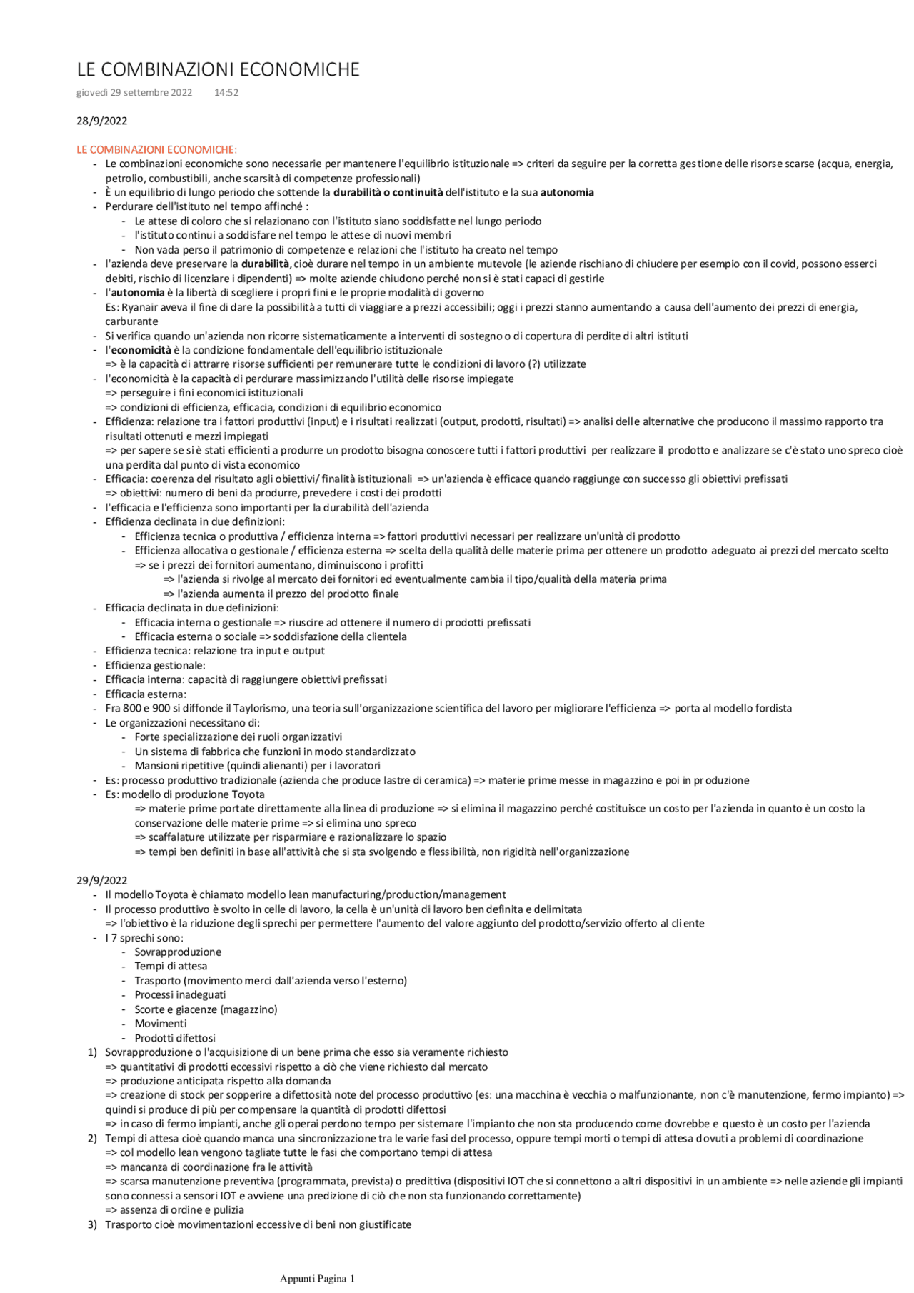 3-Combinazioni economiche | Schemi e mappe concettuali di Economia Aziendale | Docsity
