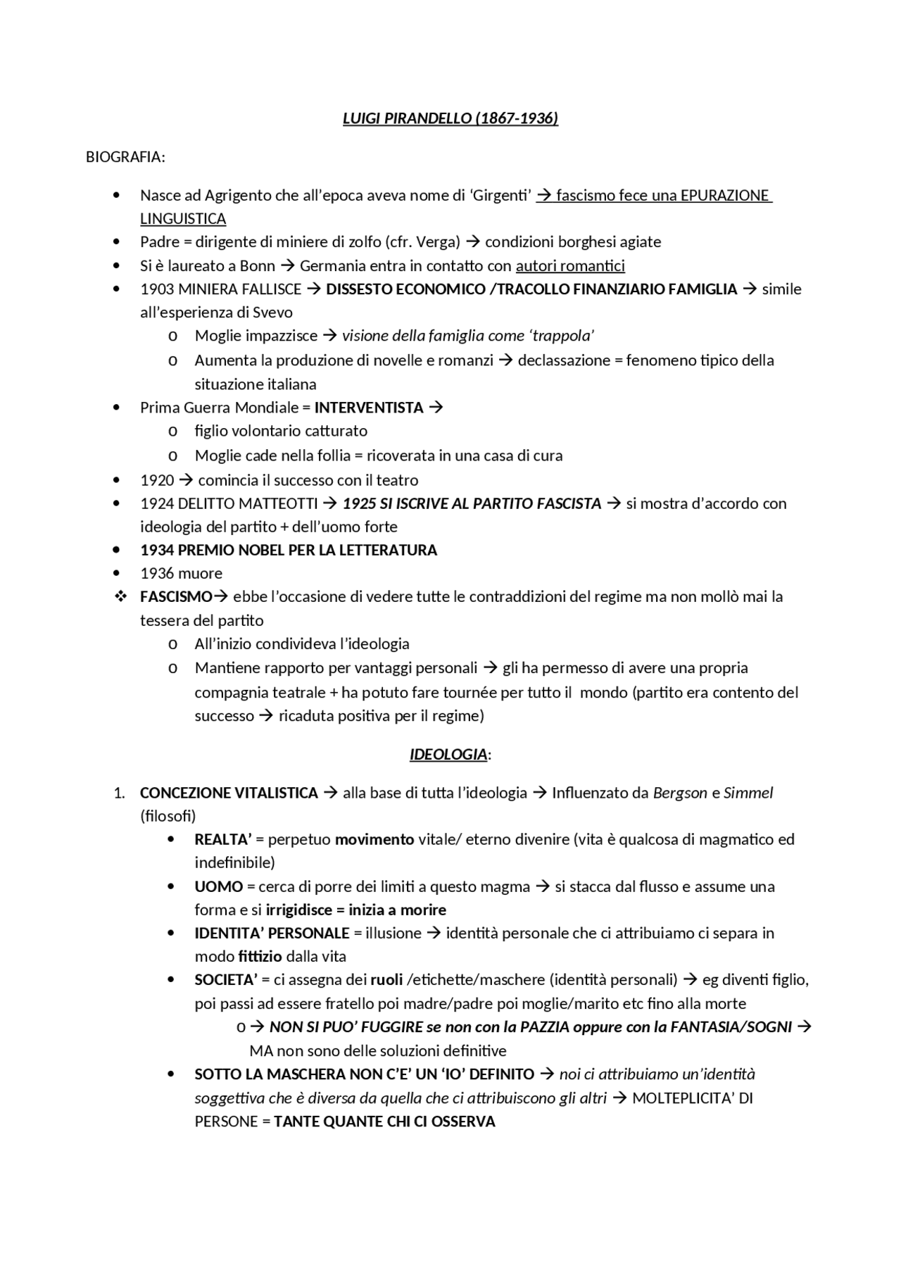Luigi Pirandello Schemi Per Maturità Schemi E Mappe Concettuali Di
