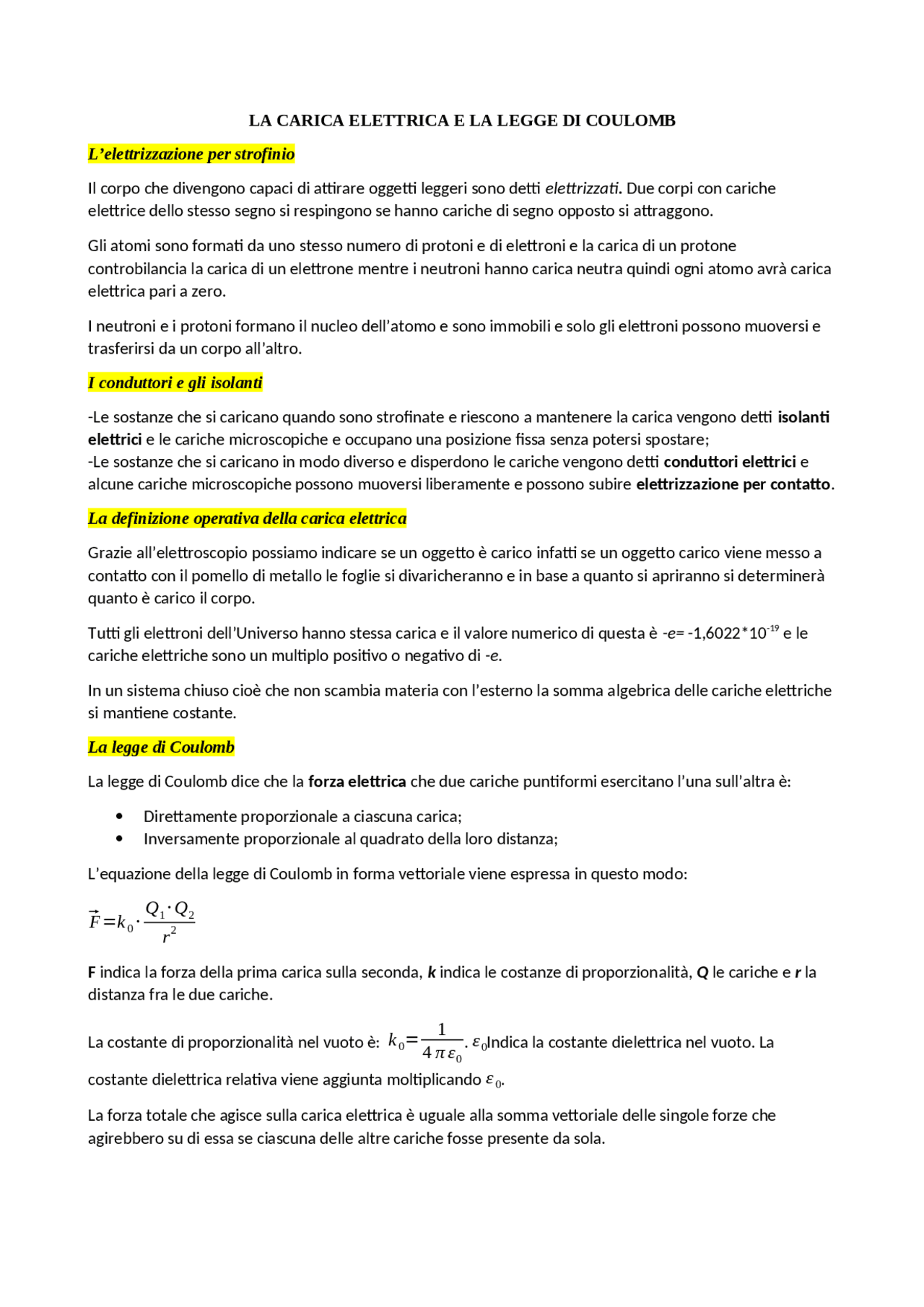 Appunti Sul Campo Elettrico Appunti Di Fisica Docsity